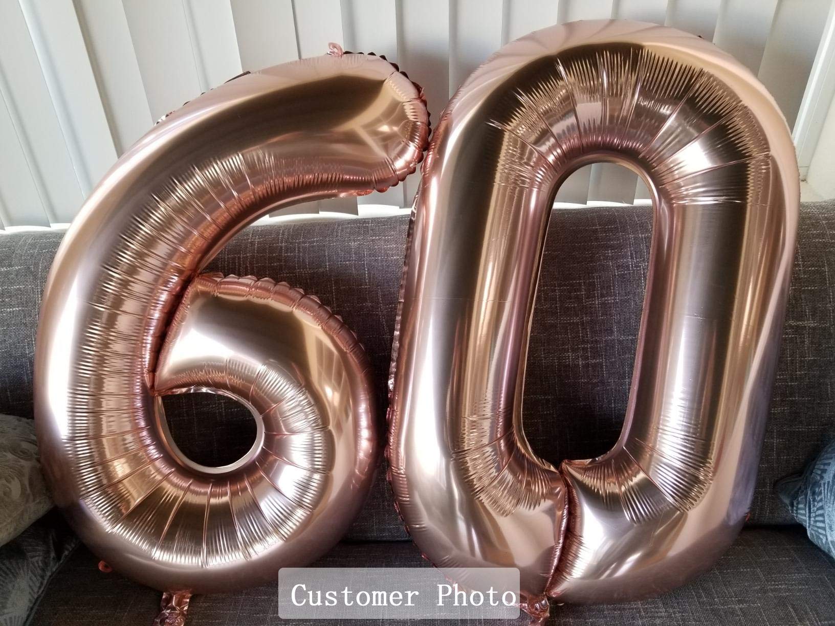 Tellpet Number 60 Balloon 60th Birthday Party Decorations for Women Bday Idea Sign, 40 Inch Big, Rose Gold