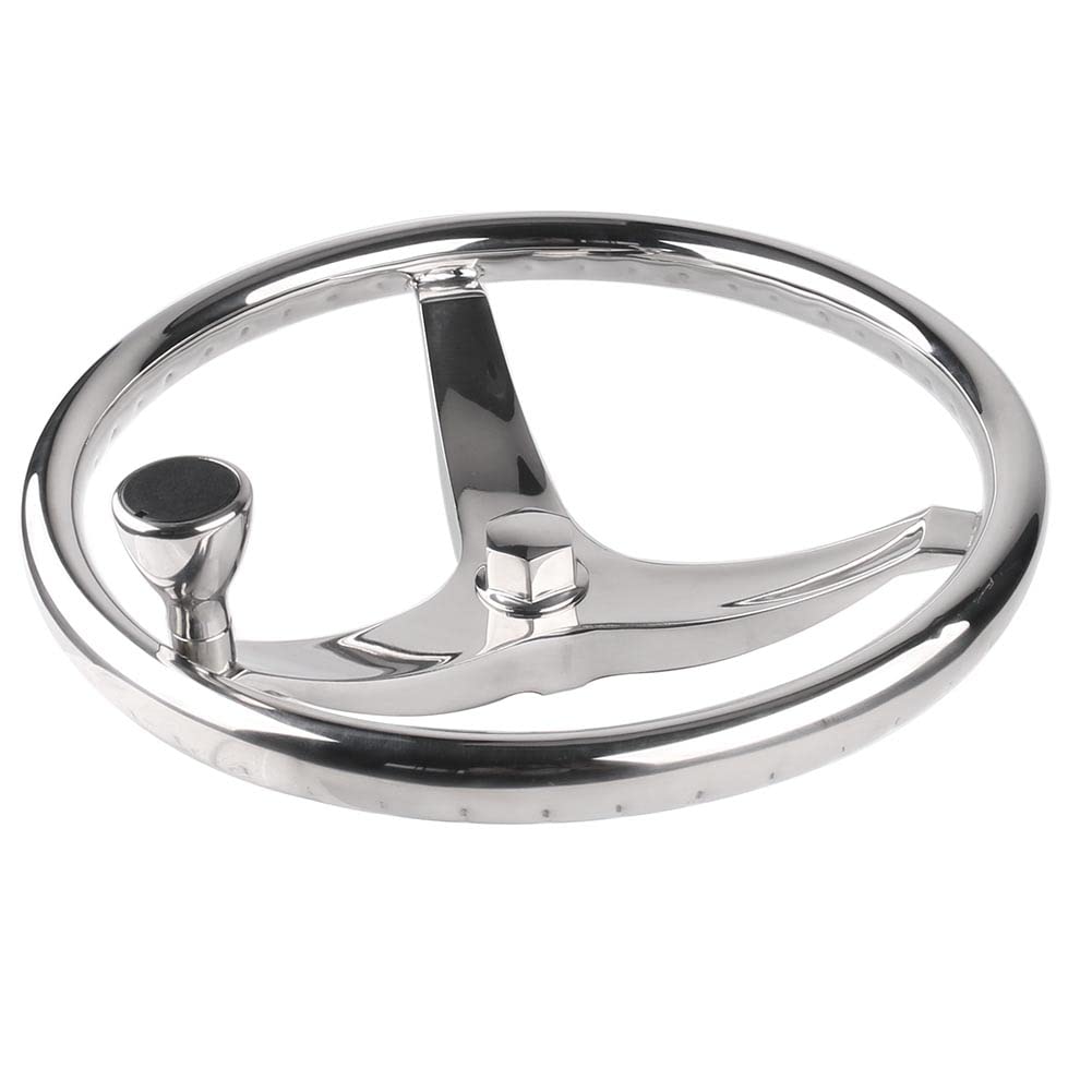 Stainless Steel Boat Steering Wheel 3 Spoke 13-1/2" Dia, with 5/8" -18 Nut and Turning Knob for Seastar and Verado