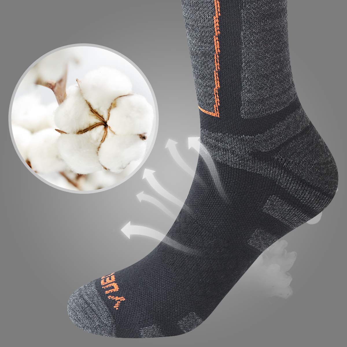 YUEDGE Men's Ski Socks Knee High Cushioned Snowboarding Skiing Socks For Male Size 9-11(2 Pairs/Pack)