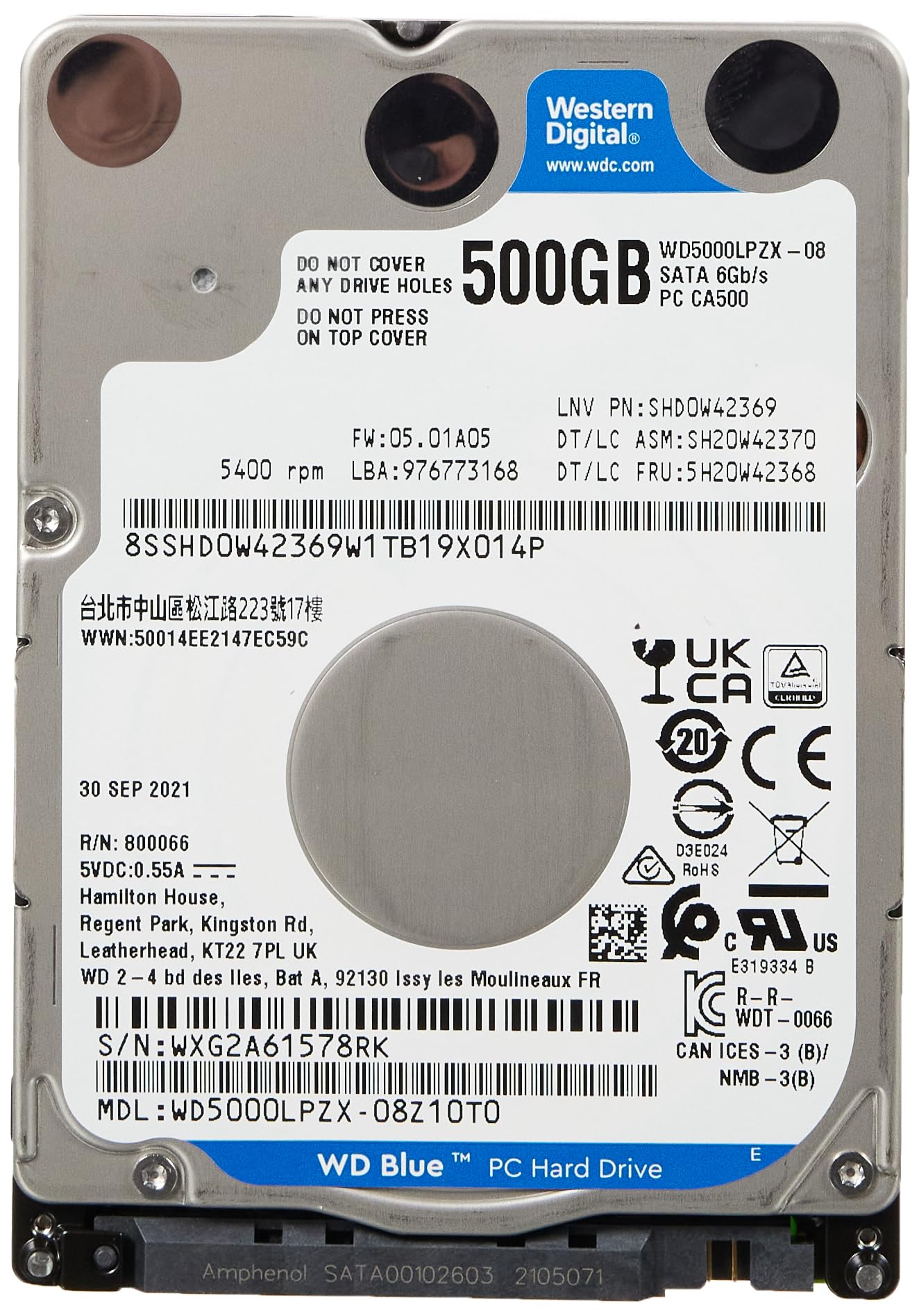 WD Blue WD5000LPZX 500 GB Hard Drive - 2.5" Internal - SATA (SATA/600)
