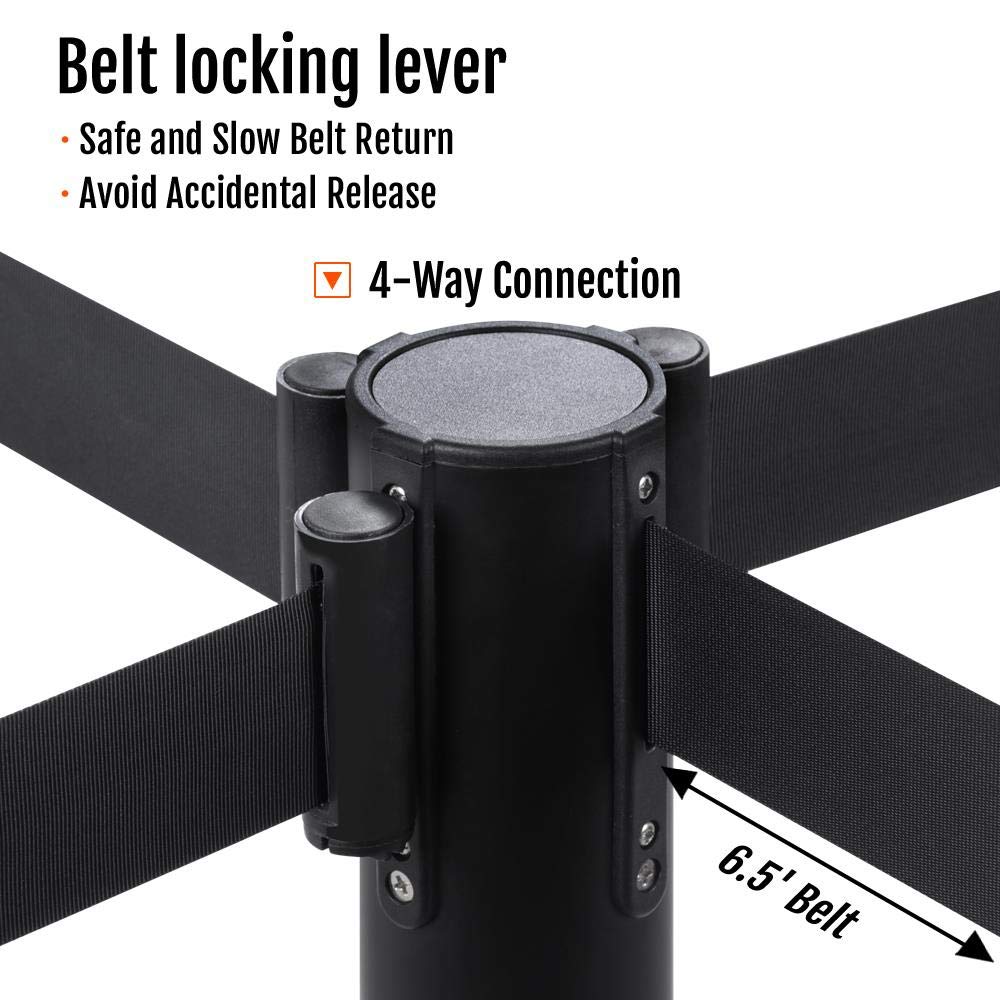 Yaheetech 8-Pack Retractable Belt Stanchion Set with 6.5FT Black Retractable Belt Crowd Control Barriers Queue Barriers Security Pole Posts