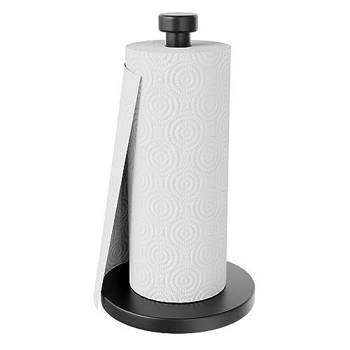 Waissdea Paper Towel Holder Countertop, Kitchen Paper Towel Roll Holder with Weighted Base, Free Standing Paper Towel Holder Stand for Standard or Jumbo-Sized Rolls,WPTH003BK,Black