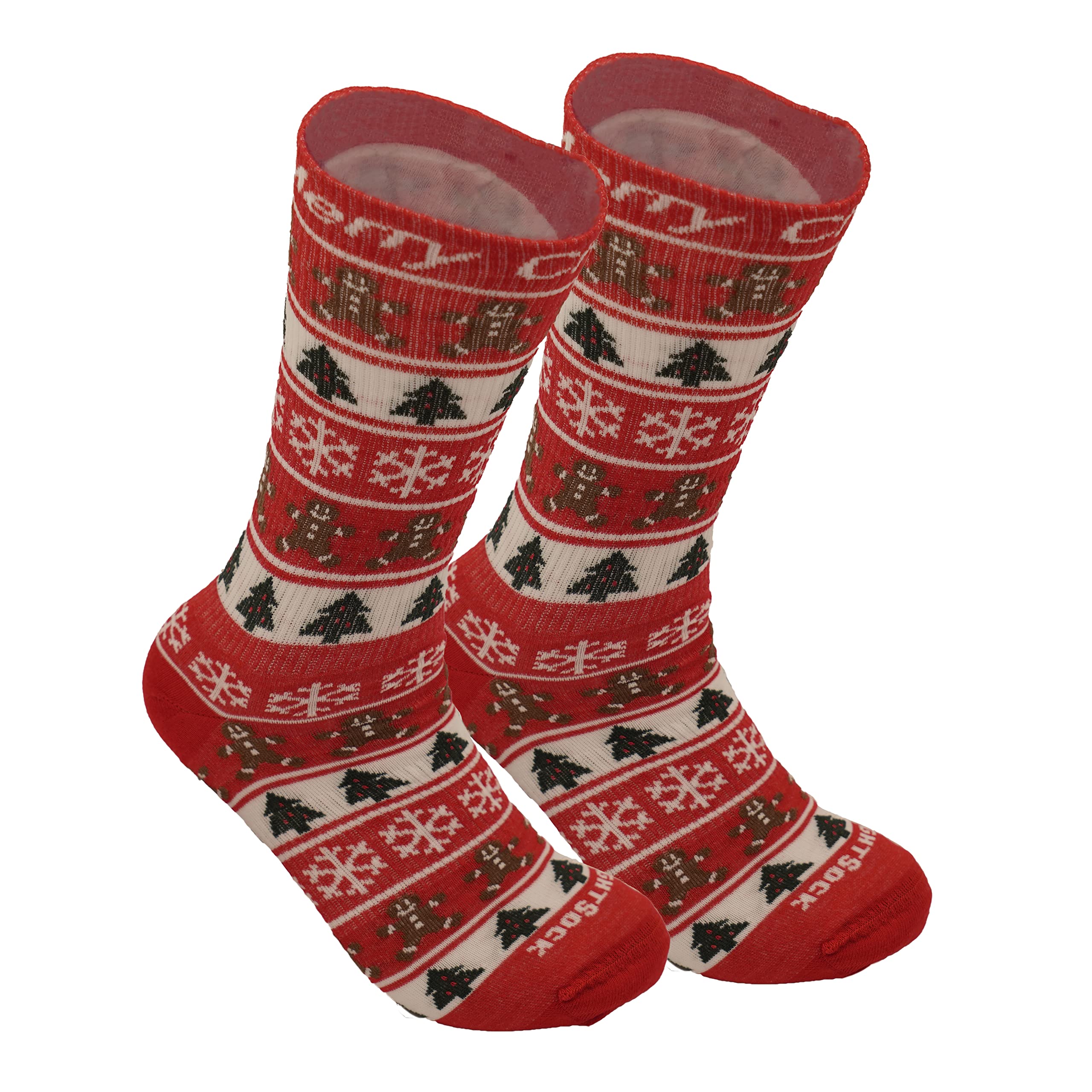 Wrightsock Explore Christmas Stripes - Cushion, Double Layer, Crew, Lightweight Comfort for Men and Women Walking Running Socks, Red/Christmas Stripes, Medium