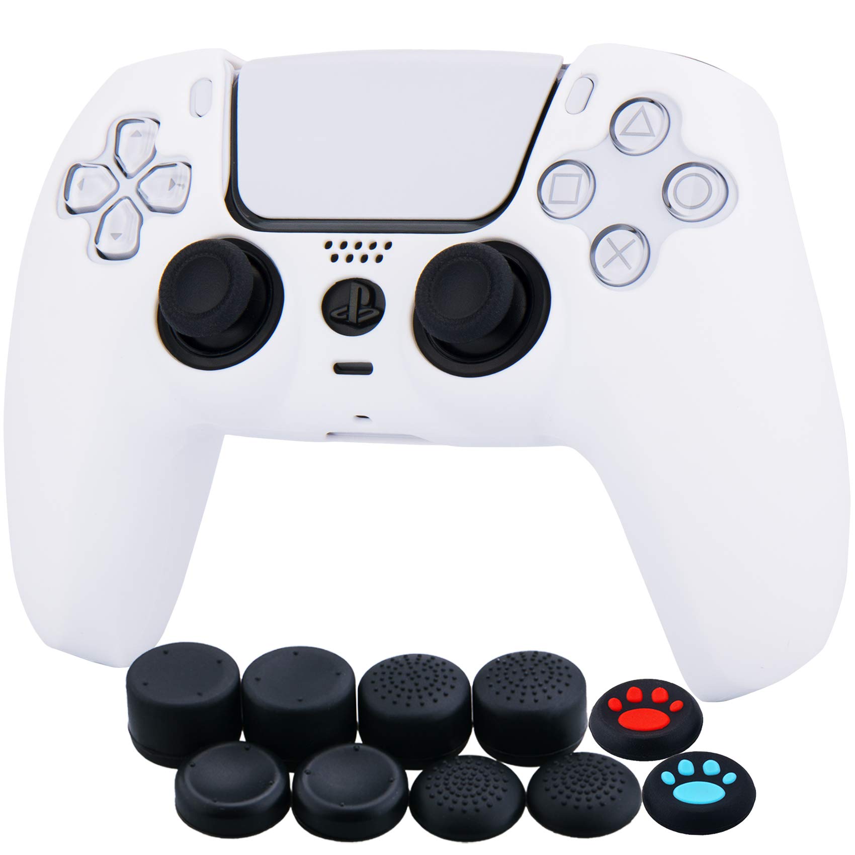 YoRHa Silicone Thickened Cover Skin Case for PS5 Dualsense Controller x 1(White) with Thumb Grips x 10