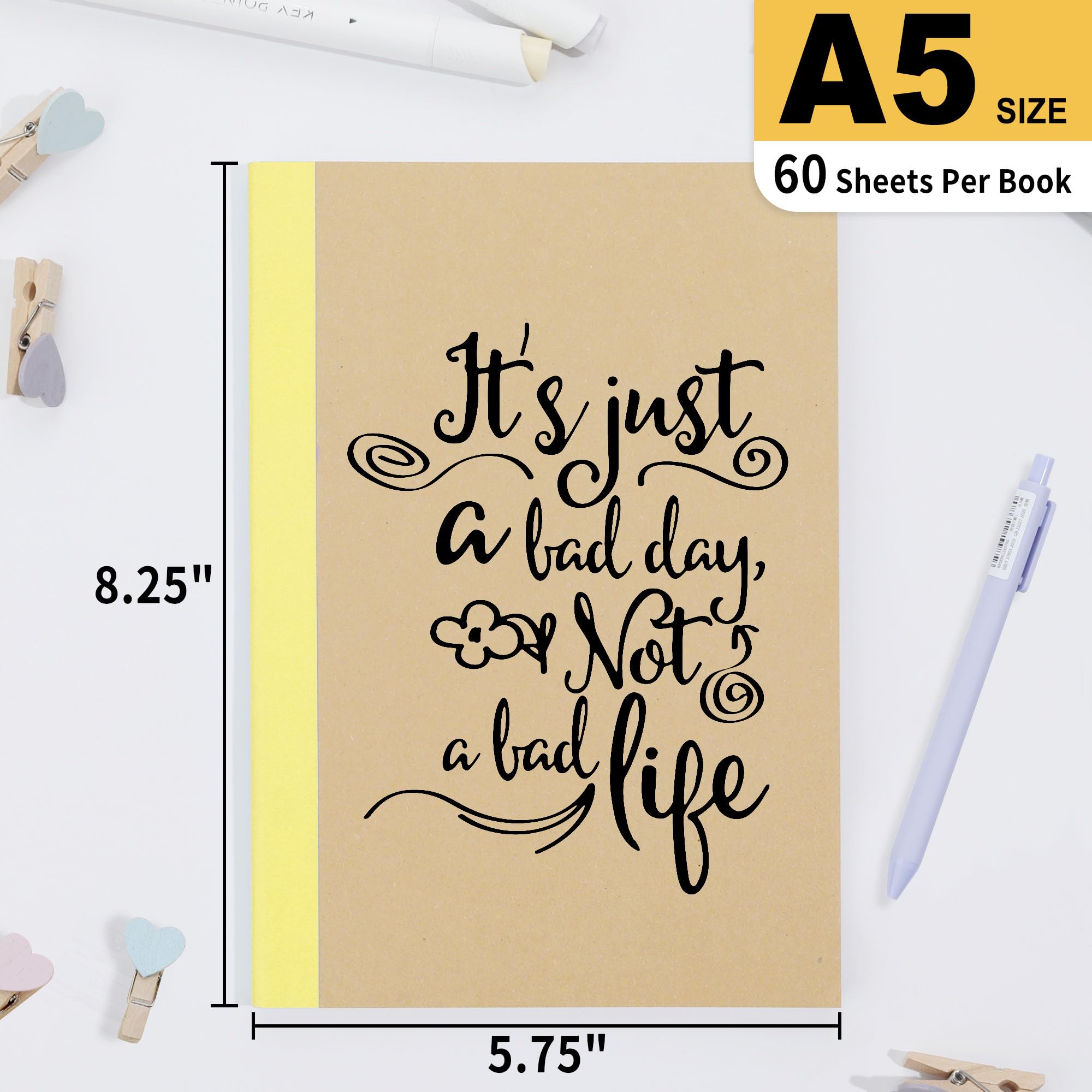 SUNEE 6 Pack Kraft Notebook Journals, Composition Notebooks Bulk, 5.75" x 8.25", 60 Sheet per book with Rainbow Spine, A5 Lined Page, 6 Color, Pastel Notebooks for School, Home&Office,Writing Journal