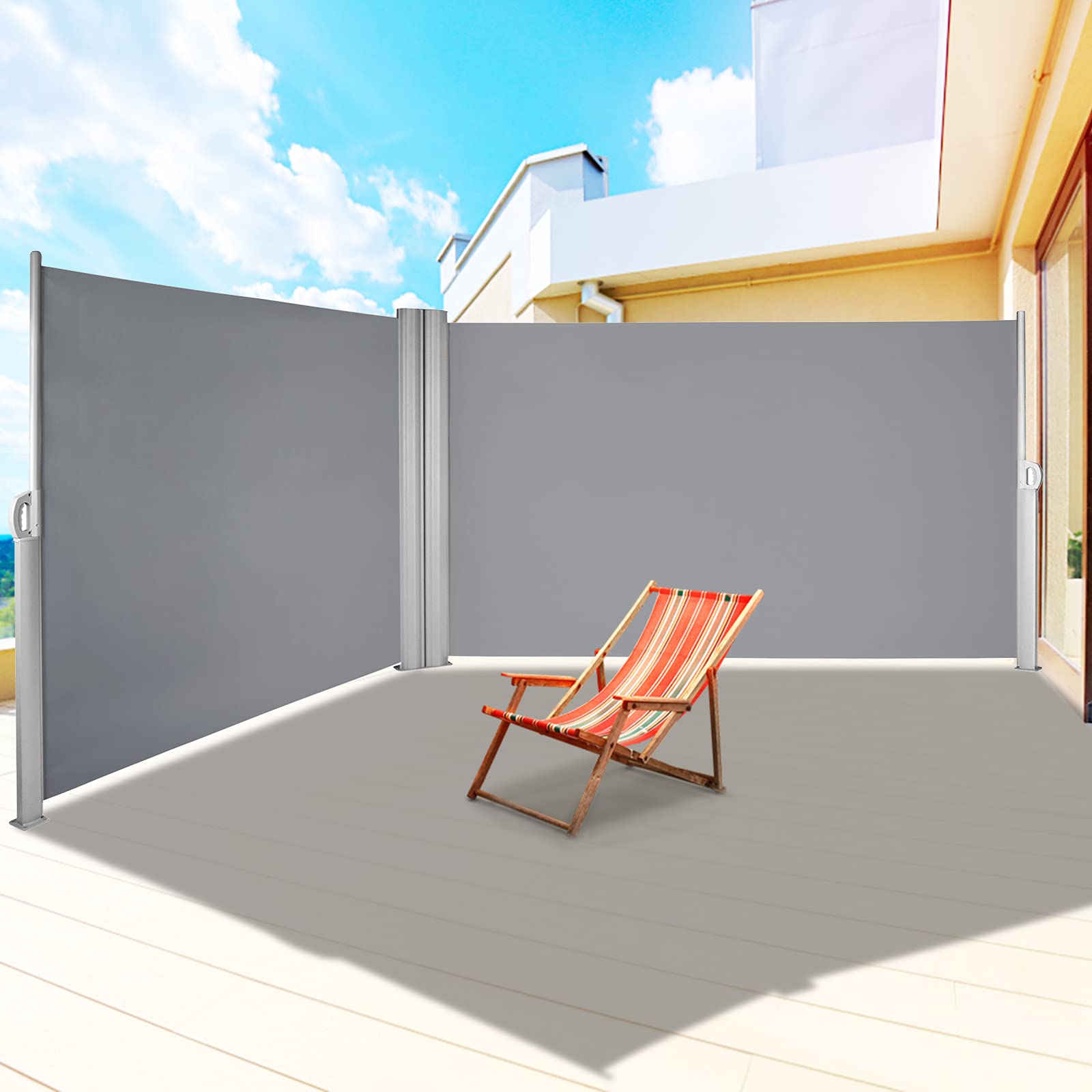 VEVOR Retractable Side Awning, UV 50 71''x236'' Rugged Full Aluminum Rust-Proof Side Awning Patio Sunshine Privacy Divider, 280 g Thicken Wind Screen, for Courtyard, Roof Terraces Pools, Beige