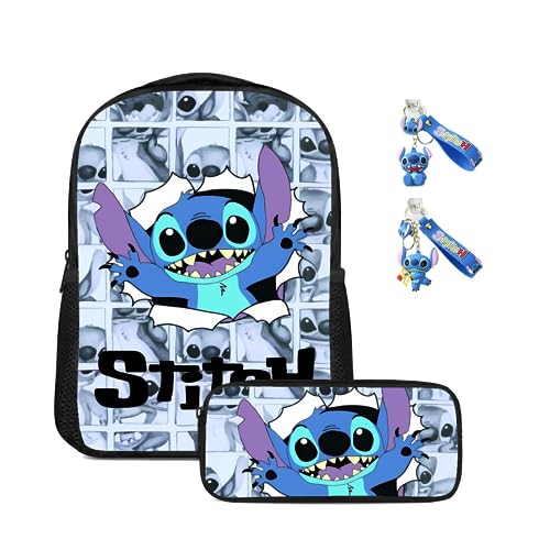 xfwevuz Backpack Pencil Case 2 Piece Set with 2 Cute Cartoon Pendants 16 Inch large Capacity Backpacks Lightweight Laptop