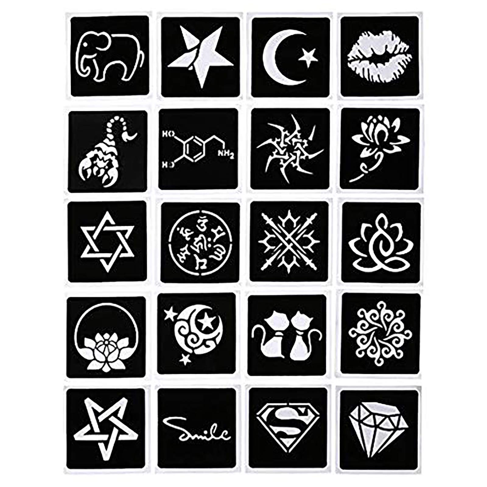Temporary Tattoos Kit, 4Pcs Semi Permanent Tattoo Paste Cones, India Body DIY Art Painting for Women Men Kids, Summer Trend Freehand Plaste with 3 Colors,20Pcs Adhesive Stencil,1Pc Bottle,4Pcs Nozzles