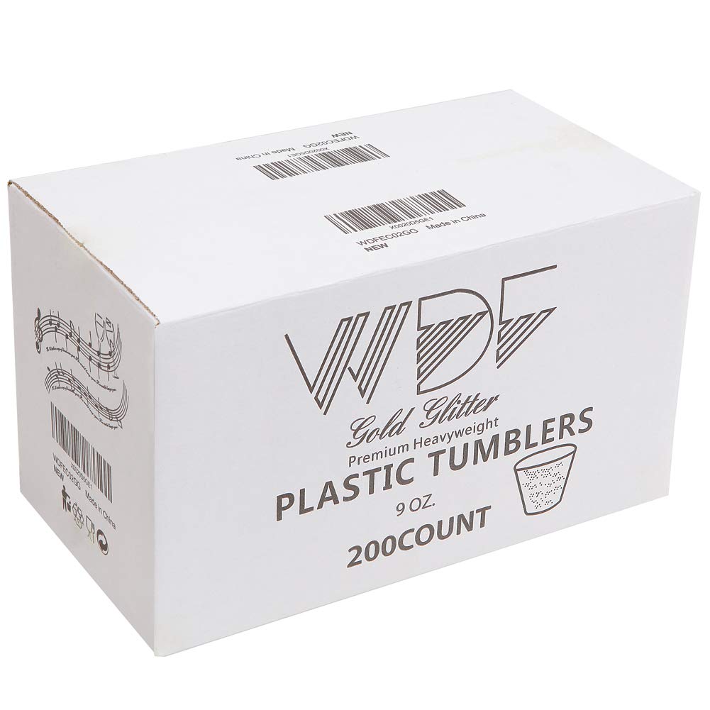 WDF 200pcs 9OZ Gold Cups,Disposable Gold Glitter Plastic Cups - Premium Wedding Cups Party Cups Christmas