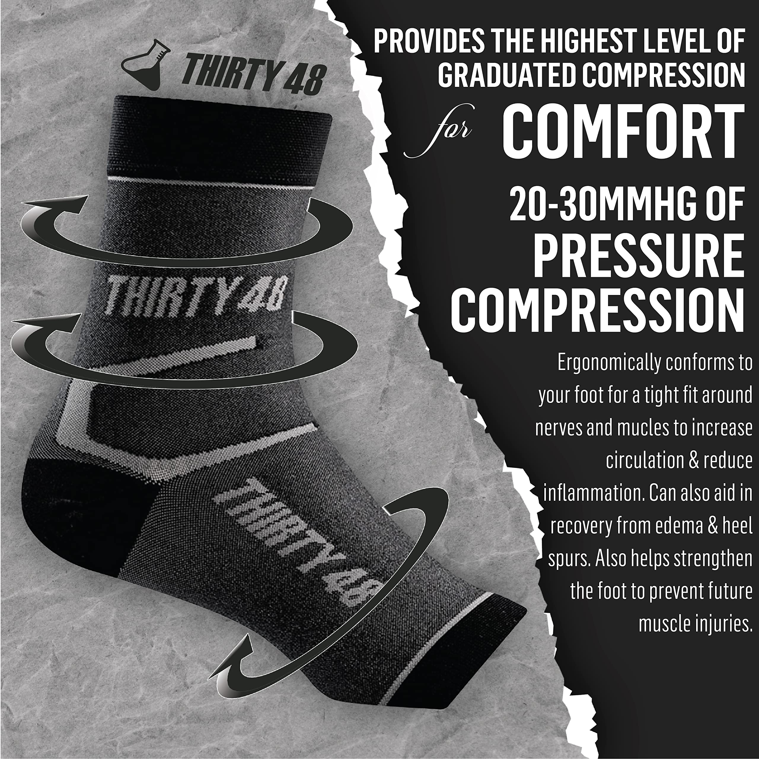 Thirty48 Plantar Fasciitis Socks, 20-30 mmHg Foot Compression Sleeves for Ankle/Heel Support, Increase Blood Circulation, Relieve Arch Pain, Reduce Foot Swelling (Black & Pink (2 Pairs), Large)