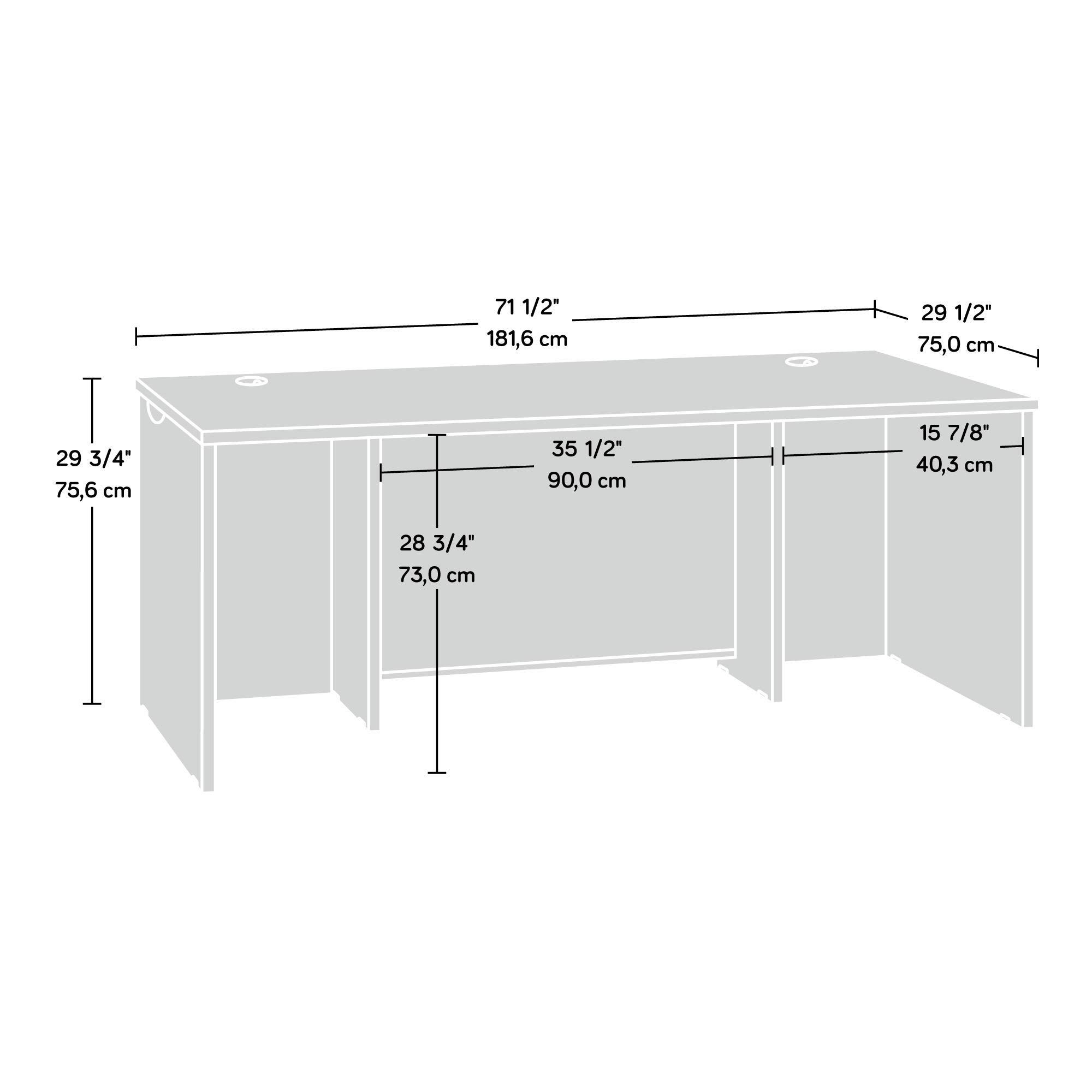 Sauder Via Desk, L: 71.50" x W: 29.53" x H: 29.76", Bourbon Oak Finish