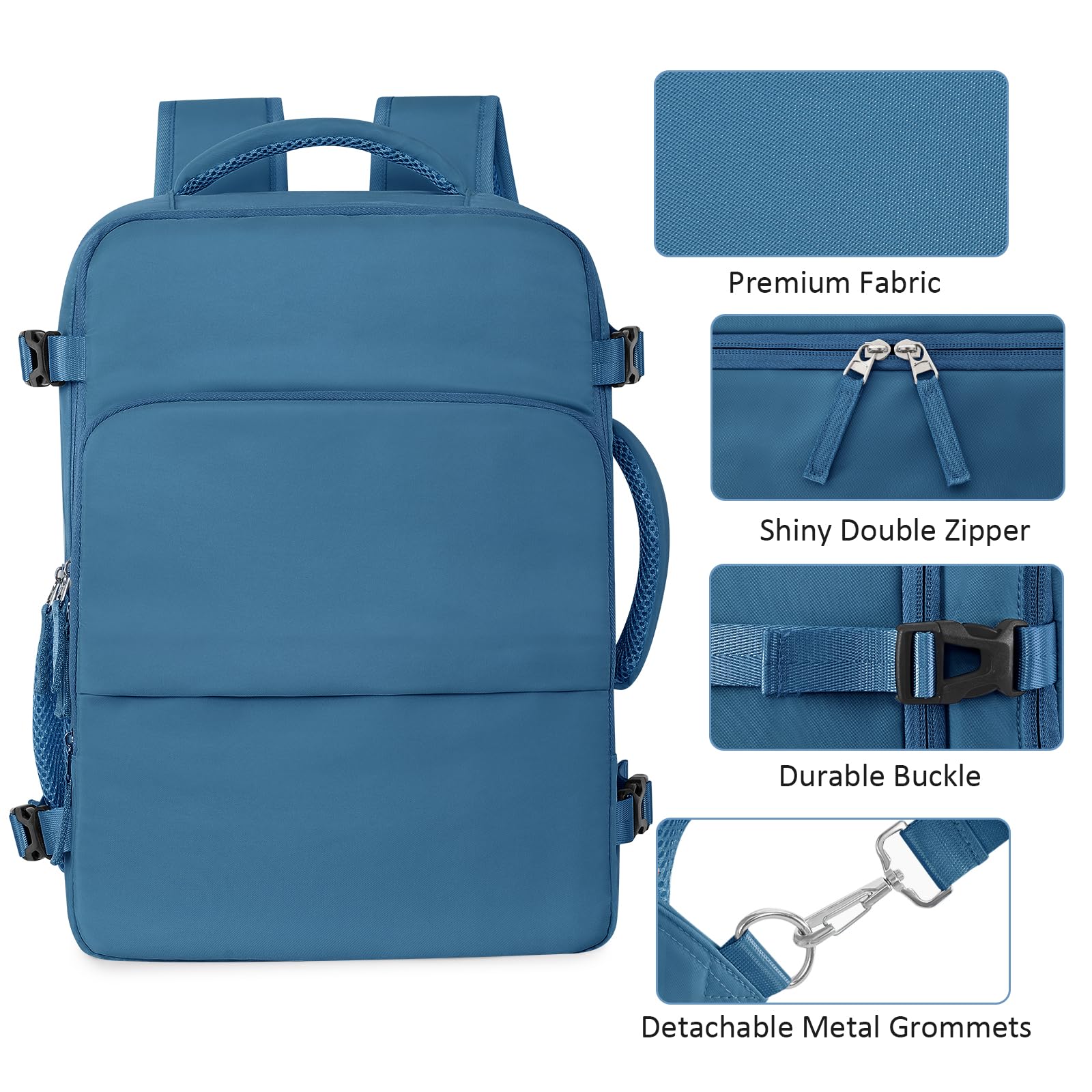 Snoffic Premium Carry On Backpack, Travel Backpack for Women Airline Approved, Large Waterproof College Business Work Hiking Casual Daypack Bag, Fits 16" Laptop, Dark Blue