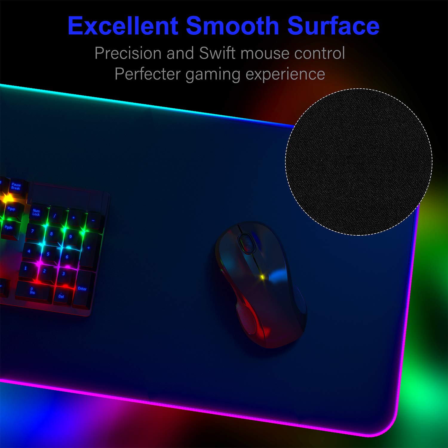 YunNing Large RGB Gaming Mouse Pad,extended Keyboard Pad,with 14 Cool LED lighting effects,Excellent waterproof fabric and Soft and stable non-slip thick natural rubber base,Large size31.5×11.8×0.15in
