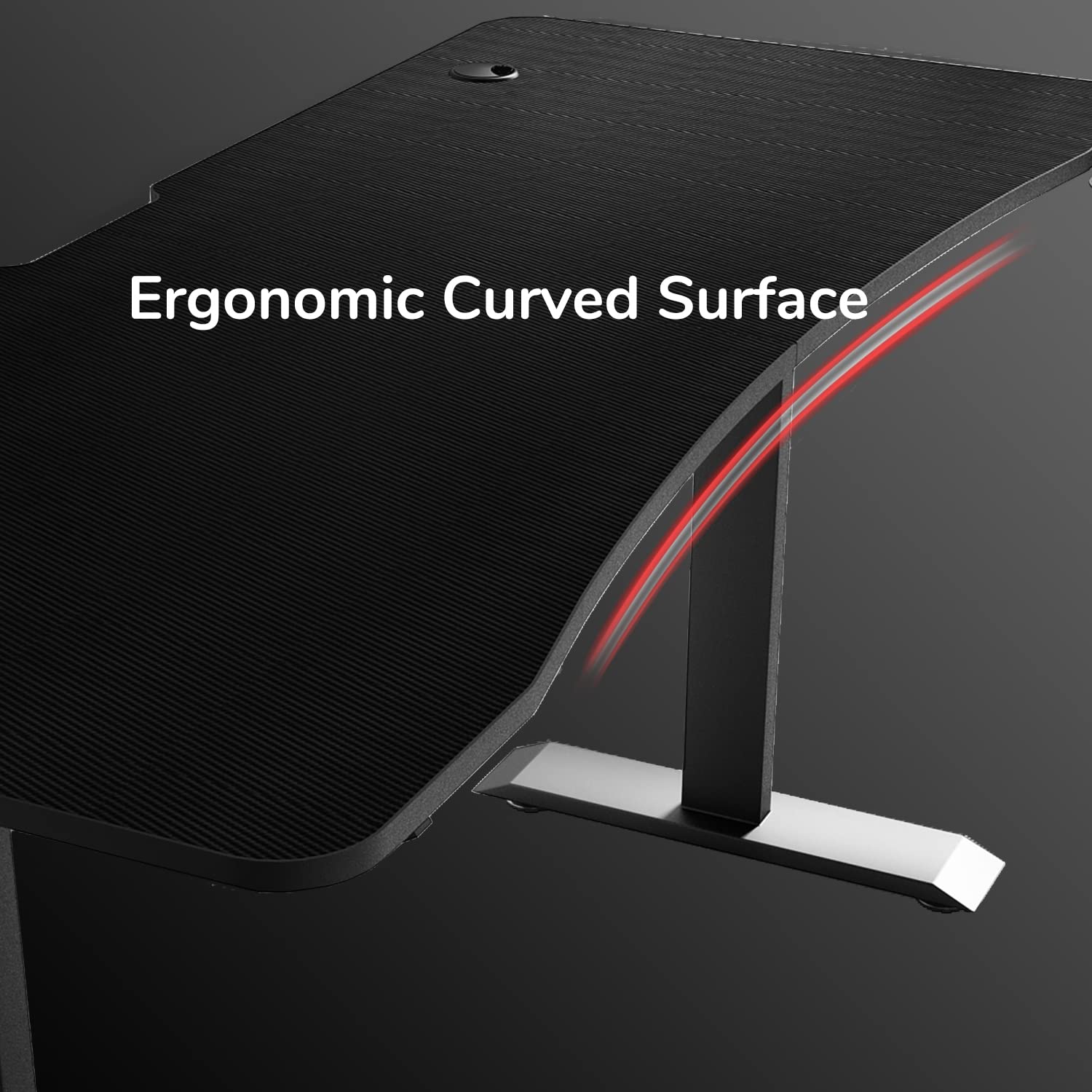 Sleepmax 55 Inch Gaming Desk, Heavy-duty Gaming Computer Table with Carbon Fiber Surface & Large Mouse Pad, Black PC Desk Gamer Setup with Cup Holder, Headphone Hook & Adapter Organizer