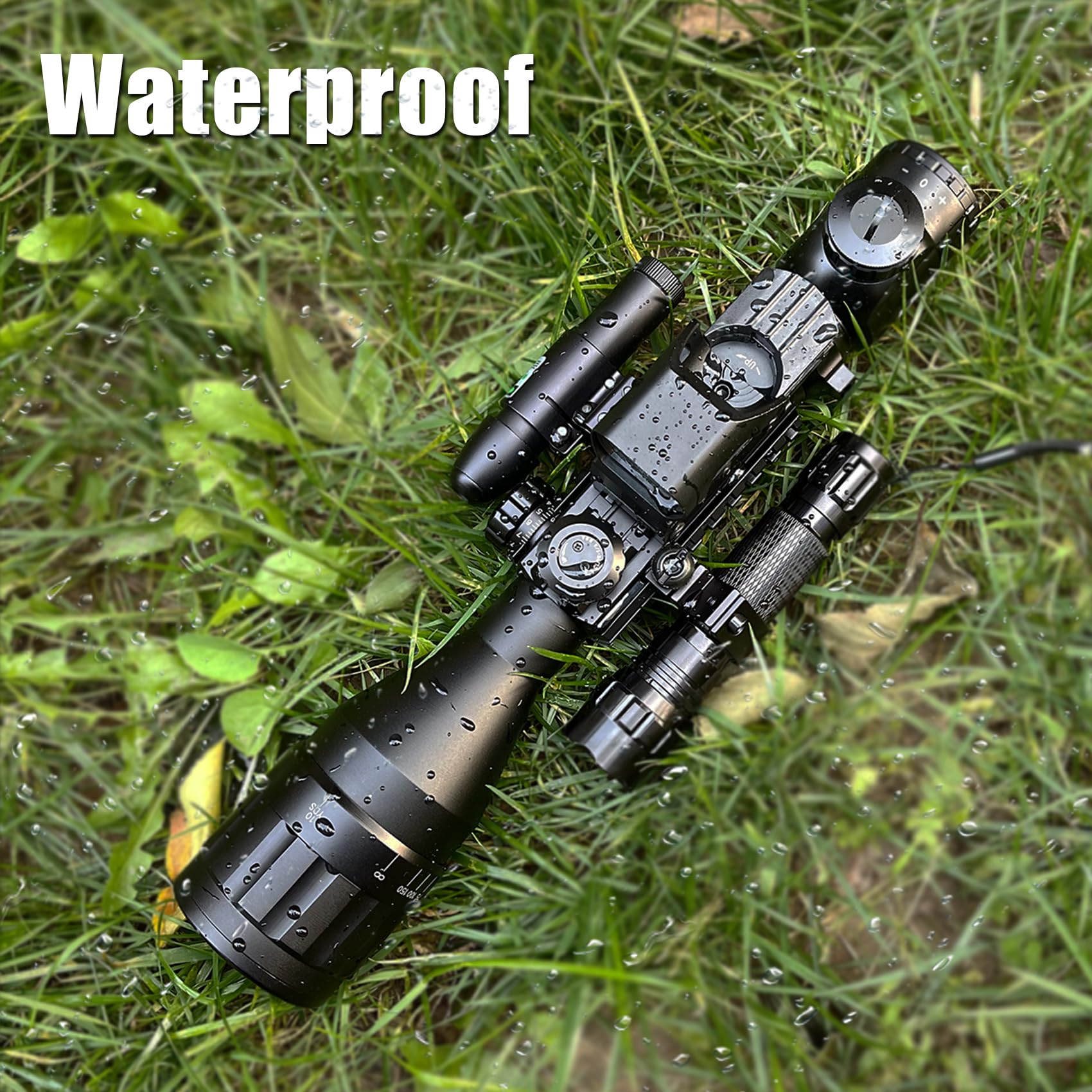 UUQ 4-16X50 AO Rifle Scope Red/Green Illuminated Range Finder Reticle W/Green Laser - Holographic Reflex Red Dot Sight - 5 Brightness Modes Flashlight (4-16X50 AO)