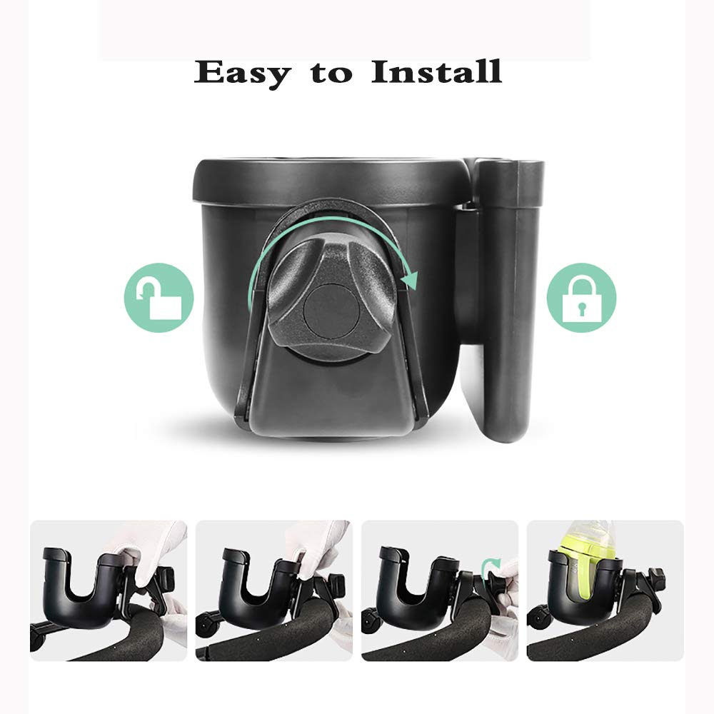 Walker Cup Holder-2 in 1 Universal Baby Stroller Cup Holders,Large Caliber Designed with Phone Holder, 360 Degrees Rotation Bottle Rack Holder for Baby Stroller, Buggy,Pushchair,Wheelchair, Walker