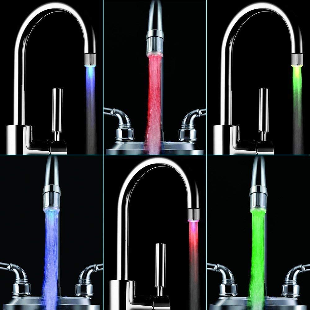 SNOMYRS 3-Color Temperature Sensitive Gradient LED Water Faucet Light Water Stream Color Changing Faucet Tap Sink Faucet for Kitchen and Bathroom (3 Color-1PC)