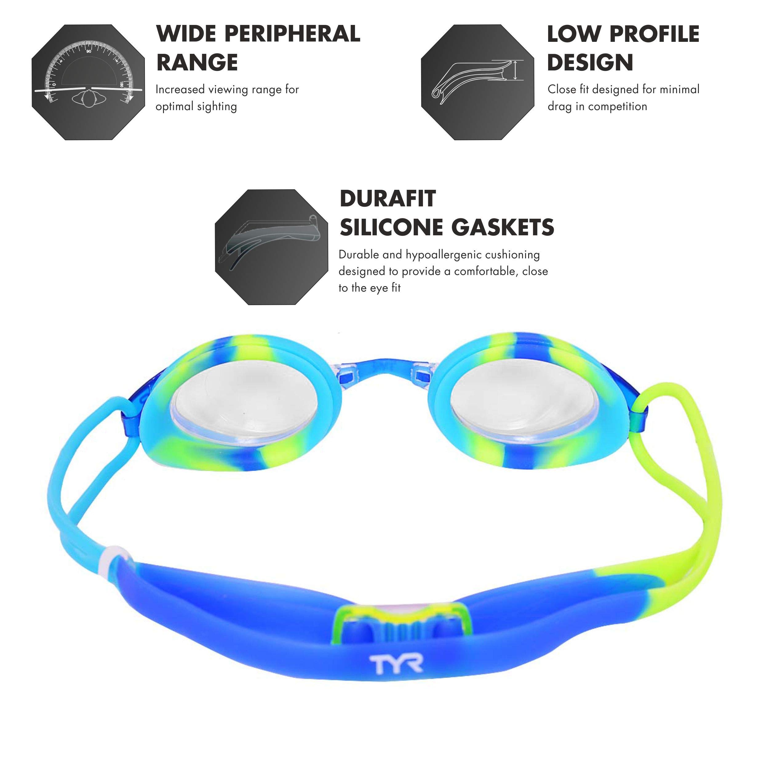 TYR Junior Blackhawk Racing Googles, Clear/Blue/Green, One Size