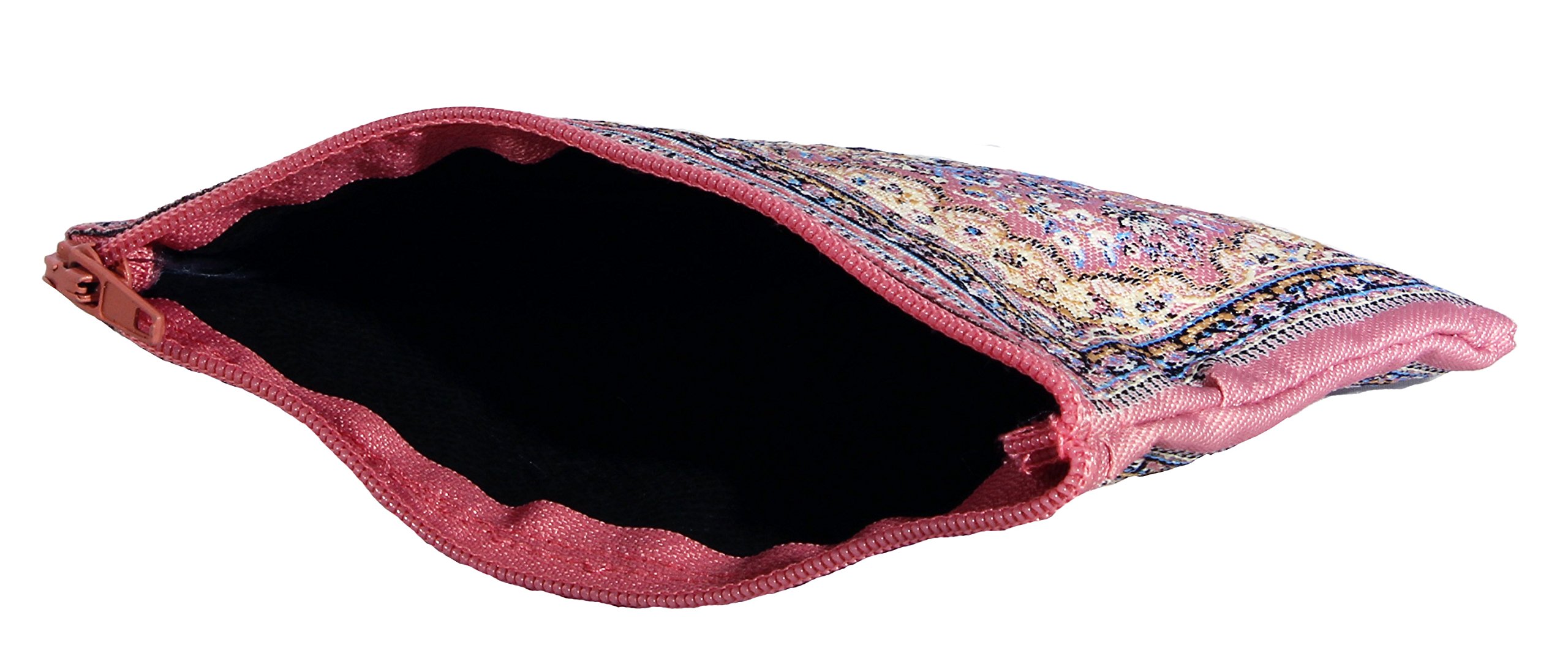 Unique Woman Coin Purse - Card Case - Floral Design - Fabric Oriental Rug (Pink)