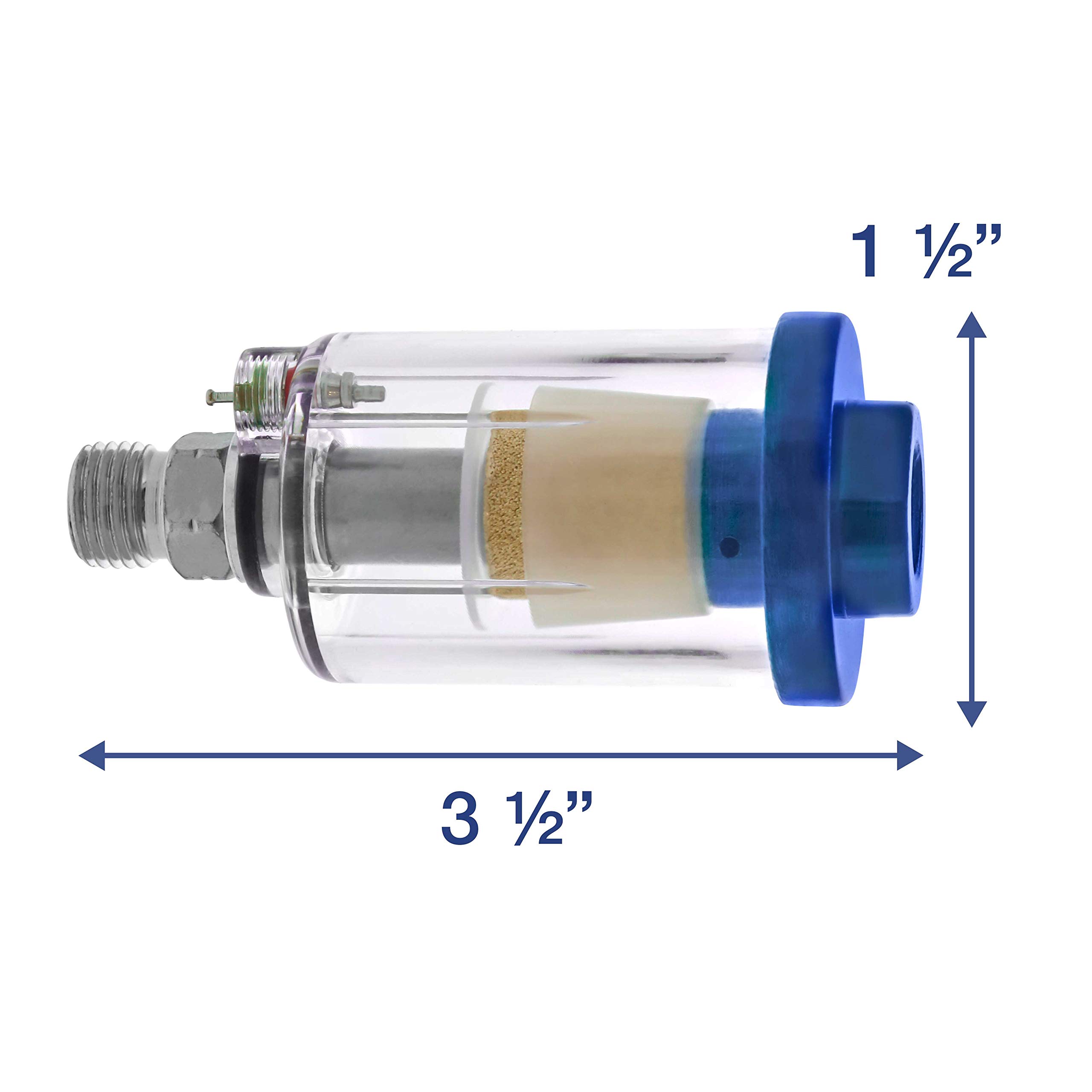 TCP Global Mini in-Line Air Filter, Oil and Water Separator (Pack of 2) - Drain Valve, Water Trap, Air Dryer, Removes Moisture, Dirt - Use on Compressor Air Line Hose, Air Tools, Paint Spray Guns