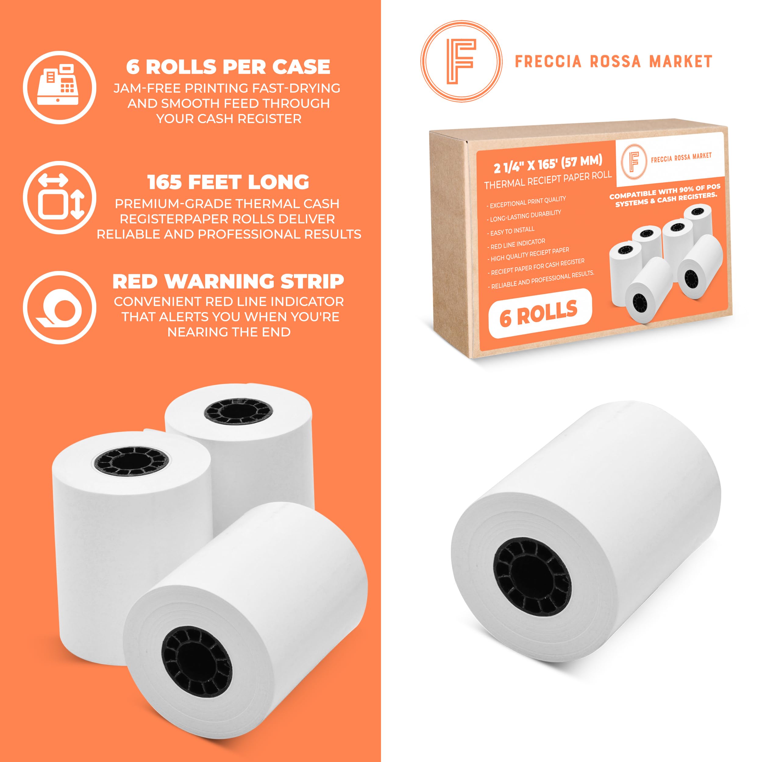 Thermal Cash Register Tape Paper Roll POS Receipt Paper 2 1/4" X 165' (57 mm) Adding Machine Compatible with Popular Models like Epson, Clover Flex, Ingenico Desk 3500, Verifone Omni, Casio 32 Rolls