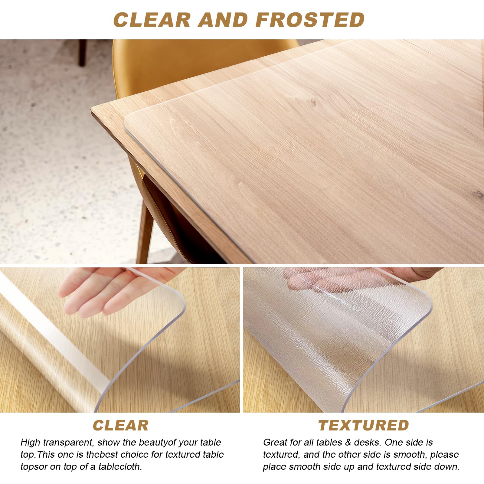 Vicwe 36 x 72 Inch Clear Table Cover Protector,1.5 mm Thick Single-Sided Frosted Clear Desk Pad Mat, Rectangle Waterproof Table Top Protector, Scratch Proof and Easy Cleaning for Dining Room Table