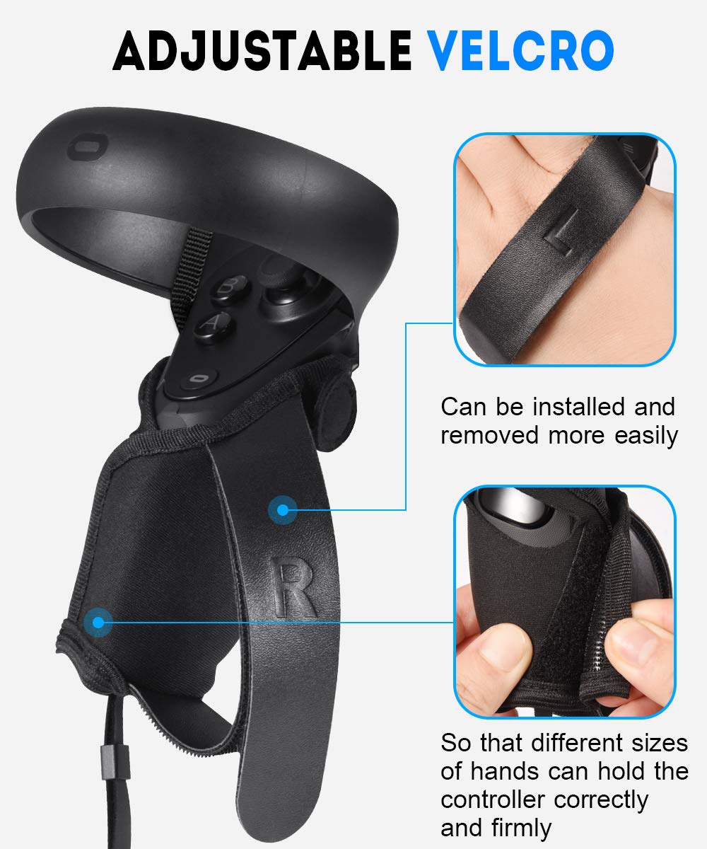 VR Touch Controller Grip Cover for Oculus Quest or Rift S Controller, Raylove Non-Slip Sweatproof and Washable Grips Skin VR Anti-Throw Controller Accessories Handle Protective Sleeve (Black, 1 Pair)