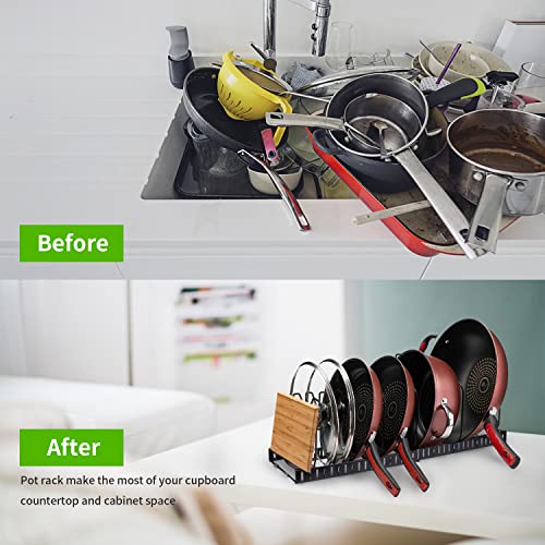 warmartter Expandable Pot and Pan Organizers Rack Stainless, Pot and Pan Organizer with 11 Adjustable Compartments(4 large sizes and 7 short sizes.) Accommodate 10+ Frying Pans and Pots Lid
