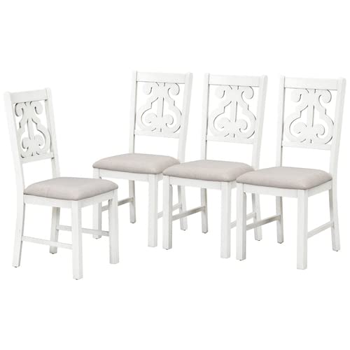TREXM 6-Piece Wooden Dining Table Set, Farmhouse Rectangular Dining Table, Four Chairs with Exquisitely Designed Hollow Chair Back and Bench for Home Dining Room (Gray+White) (Brown+White)