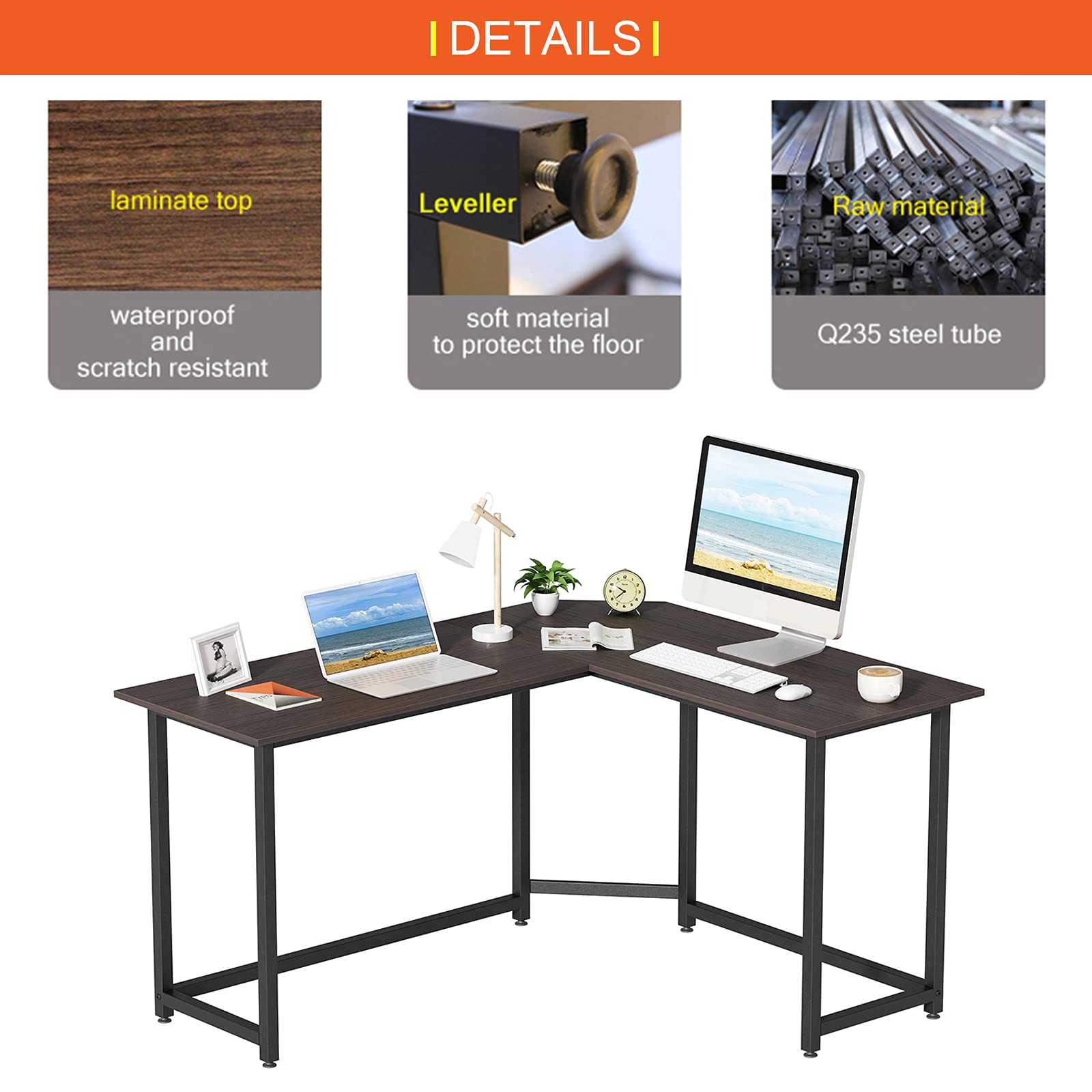 XINDACLOVER Small Corner Computer Desk L Shaped, 55 Inch Modern Simple Style PC Desk, Wooden Workstation for Home Office, Laptop Study Table for Small Spaces (Black Oak)