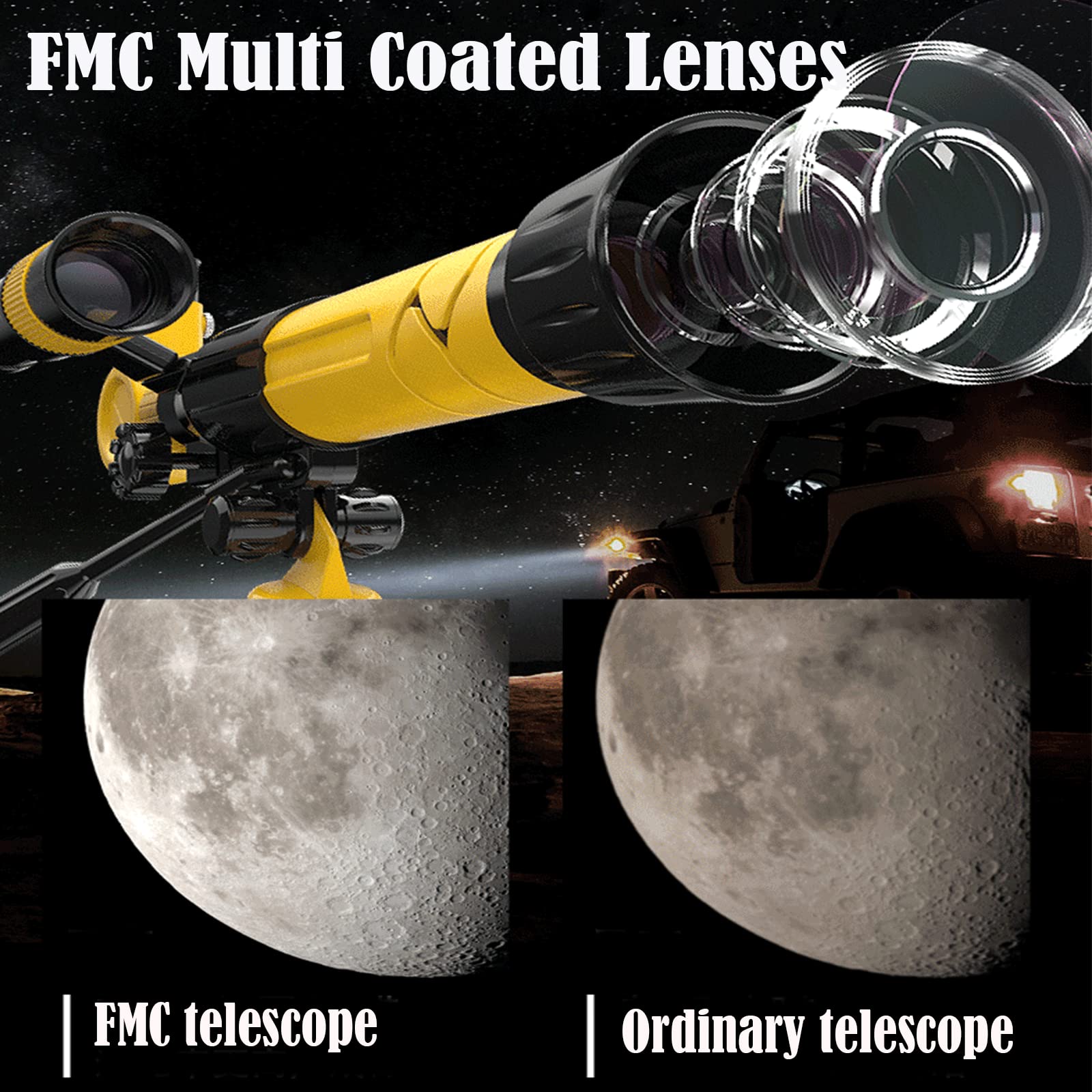 Timisea Telescope for Kids & Beginners, for a Young Astronomer,Portable Refractor Telescope with Tabletop Tripod and 3 Eyepieces, Explore Moon Space, Watch Night-Sky (White)