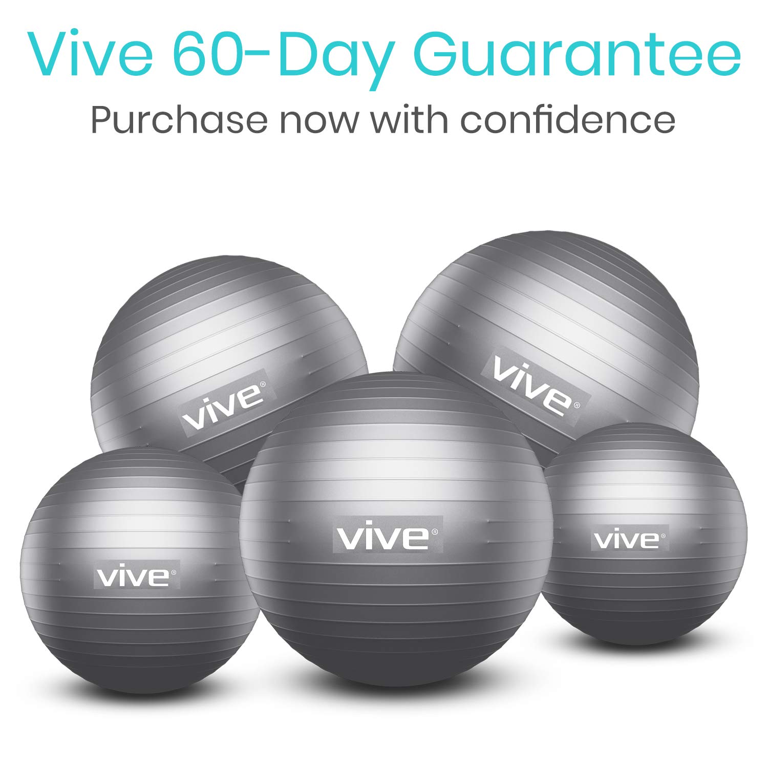 Vive Yoga Exercise Ball - Anti-Burst Composite Material, Multiple Sizes, 60 Day Guarantee
