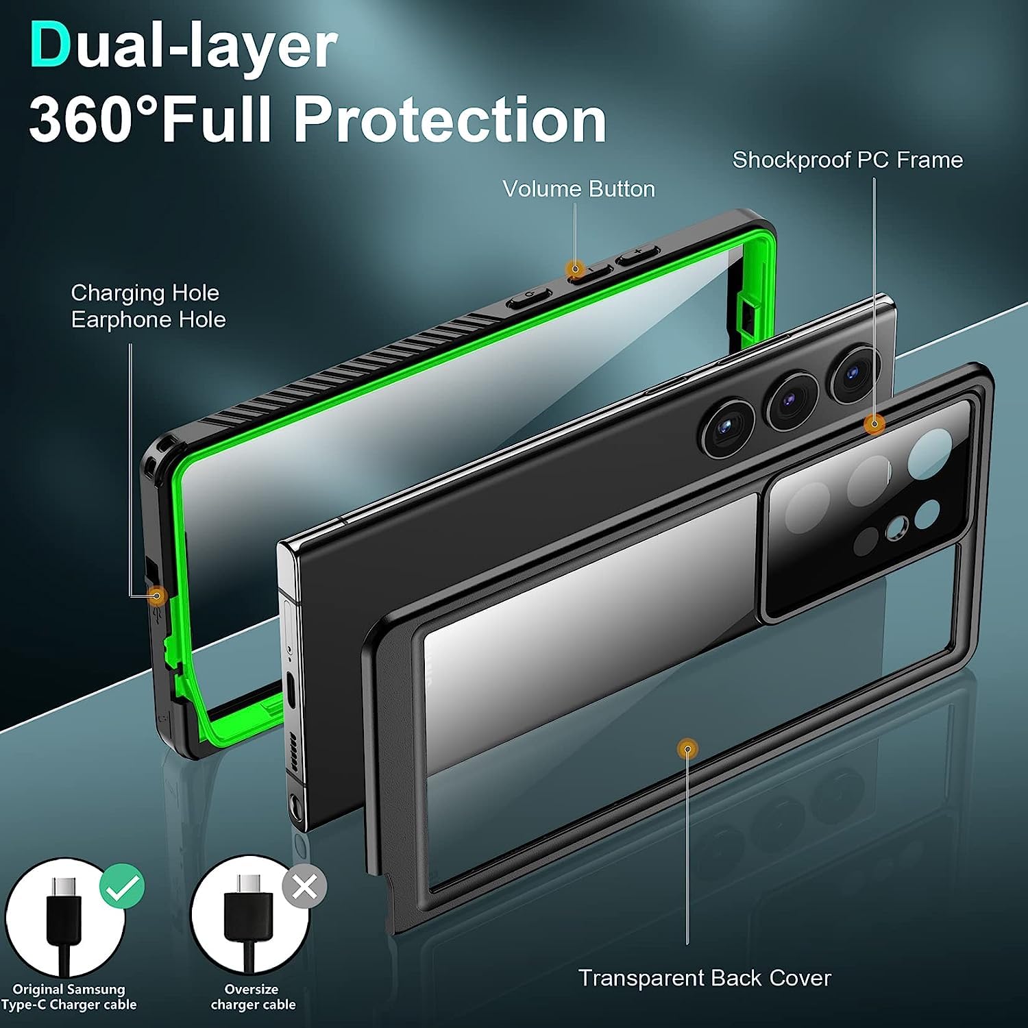 SPIDERCASE Designed for Samsung Galaxy S23 Ultra Case Waterproof,Built-in Screen Protector Full Protection Heavy Duty Shockproof Anti-Scratched Rugged Case for Galaxy S23 Ultra 5G 6.8'' 2023 Green