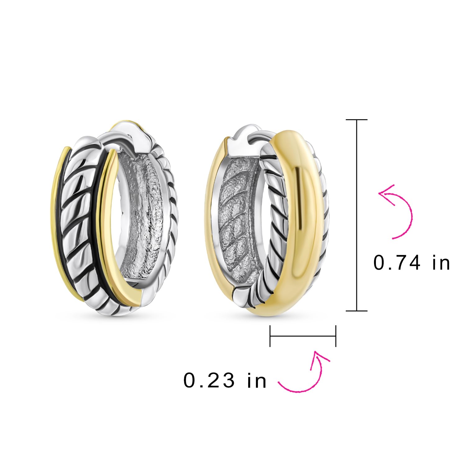 Two Tone Twist Cable Rope Kpop Huggie Hoop Earrings For Women For Men Hinge Gold Silver Plated Brass