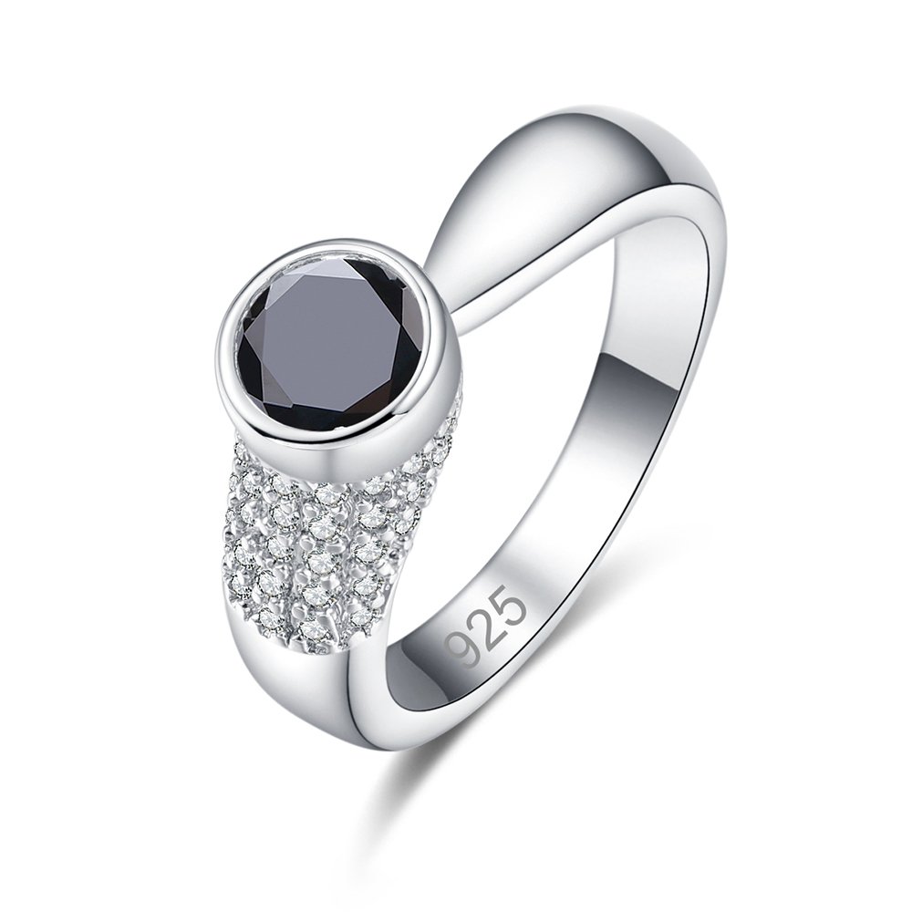 Veunora Women Ladies' Silver Plated 6x6mm Created Black Spinel Cubic Zirconia Filled Engagement Ring Size 7