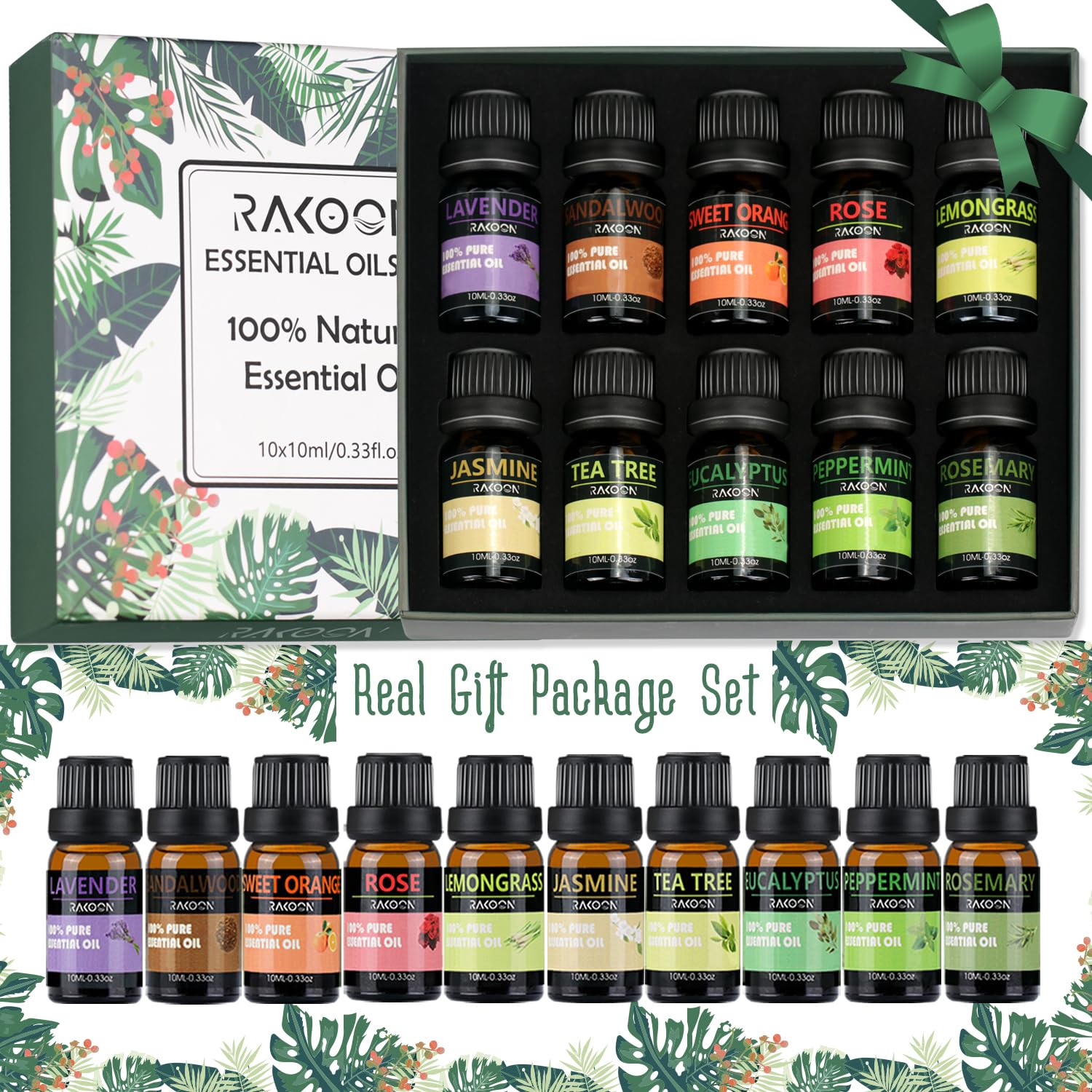 Ultimate Aromatherapy Diffuser & Essential Oil Set, Essential Oil Diffusers for Home with Top 10 Essential Oils, 550ml Air Diffuser for Large Room, 4 Timer & 15 Ambient Light
