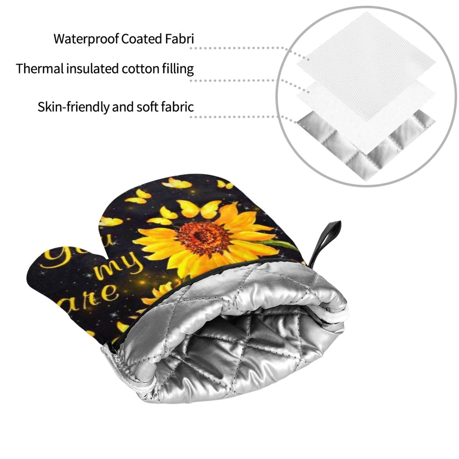 You are My Sunshine Sunflower Oven Mitts and Pot Holders Sets 4 Pcs Set, Heat Resistant Oven Gloves Hot Pad for Kitchen Cooking Baking BBQ