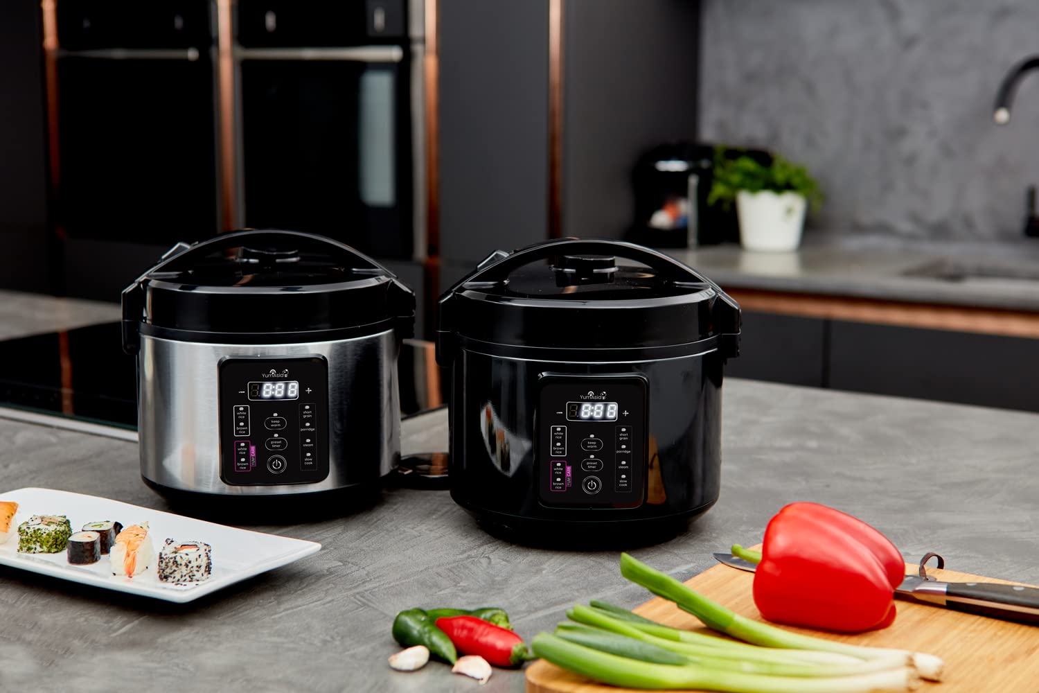 Yum Asia Kumo YumCarb Rice Cooker with Ceramic Bowl and Advanced Fuzzy Logic, (5.5 Cups, 1 Litre), 5 Rice Cooking Functions, 3 Multicooker Functions, 110V US Power (Light Stainless Steel)