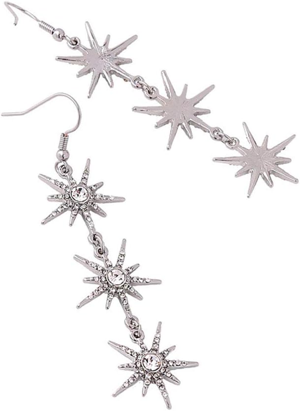 Star Drop Dangle Earrings Crystal Snowflake Earrings for Woman Silver Winter Party Christmas Wedding Women's Jewelry Tengkou (silver-plated-base)