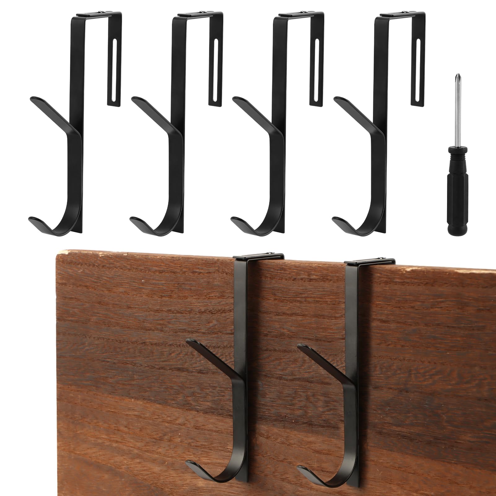 SKQOUI Over The Door Hook, Over The Door Key Coat Hook 4pcs with Screwdriver Adjustable Width, Hanger Holder for Coat Robe Hat Clothe Towels Hanging, Bathroom Organizer Towel