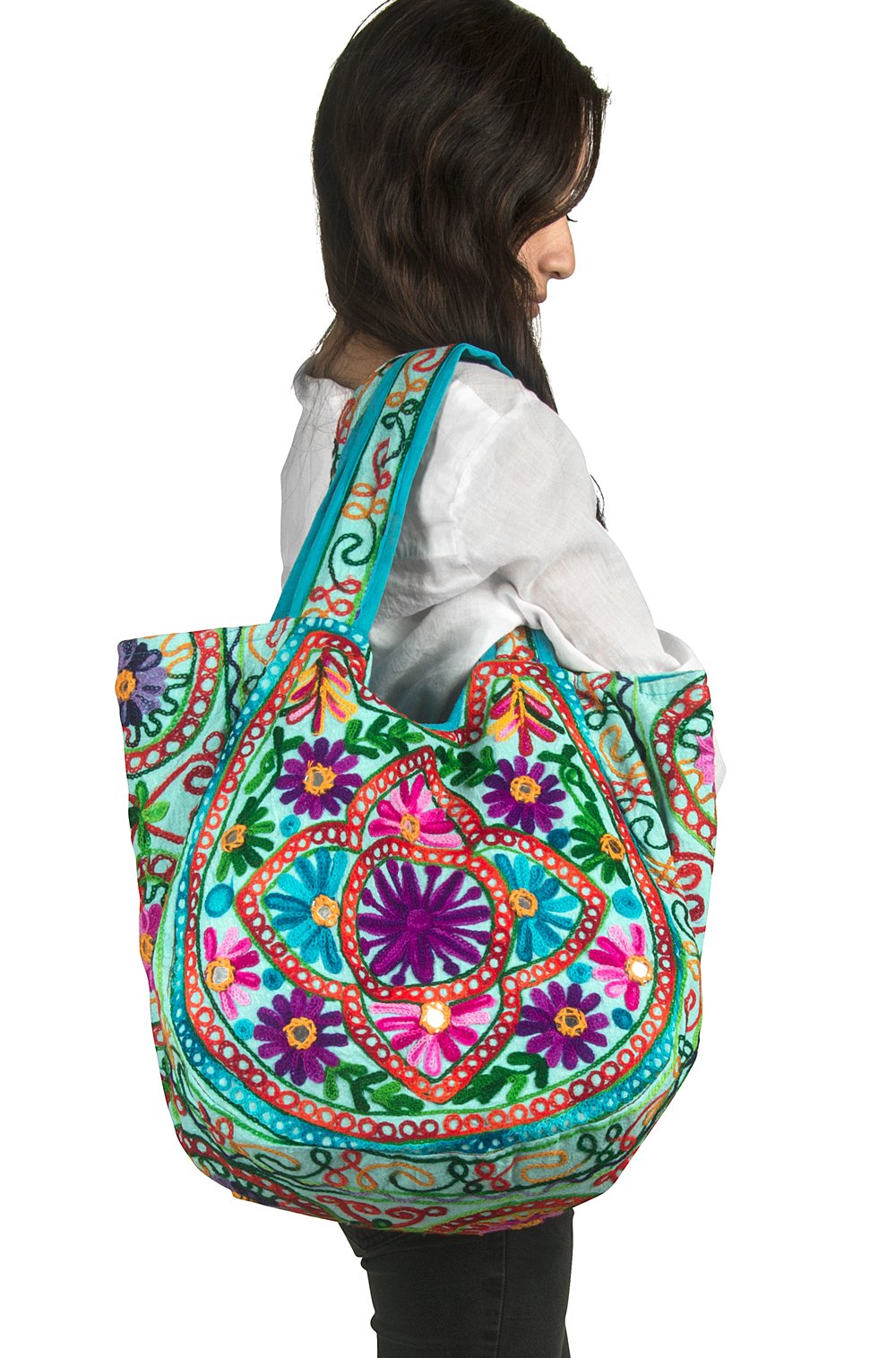 Tribe Azure Blue Floral Shoulder Bag Women Fashion Handbag Tote Casual Spacious Summer Spring Top Handle