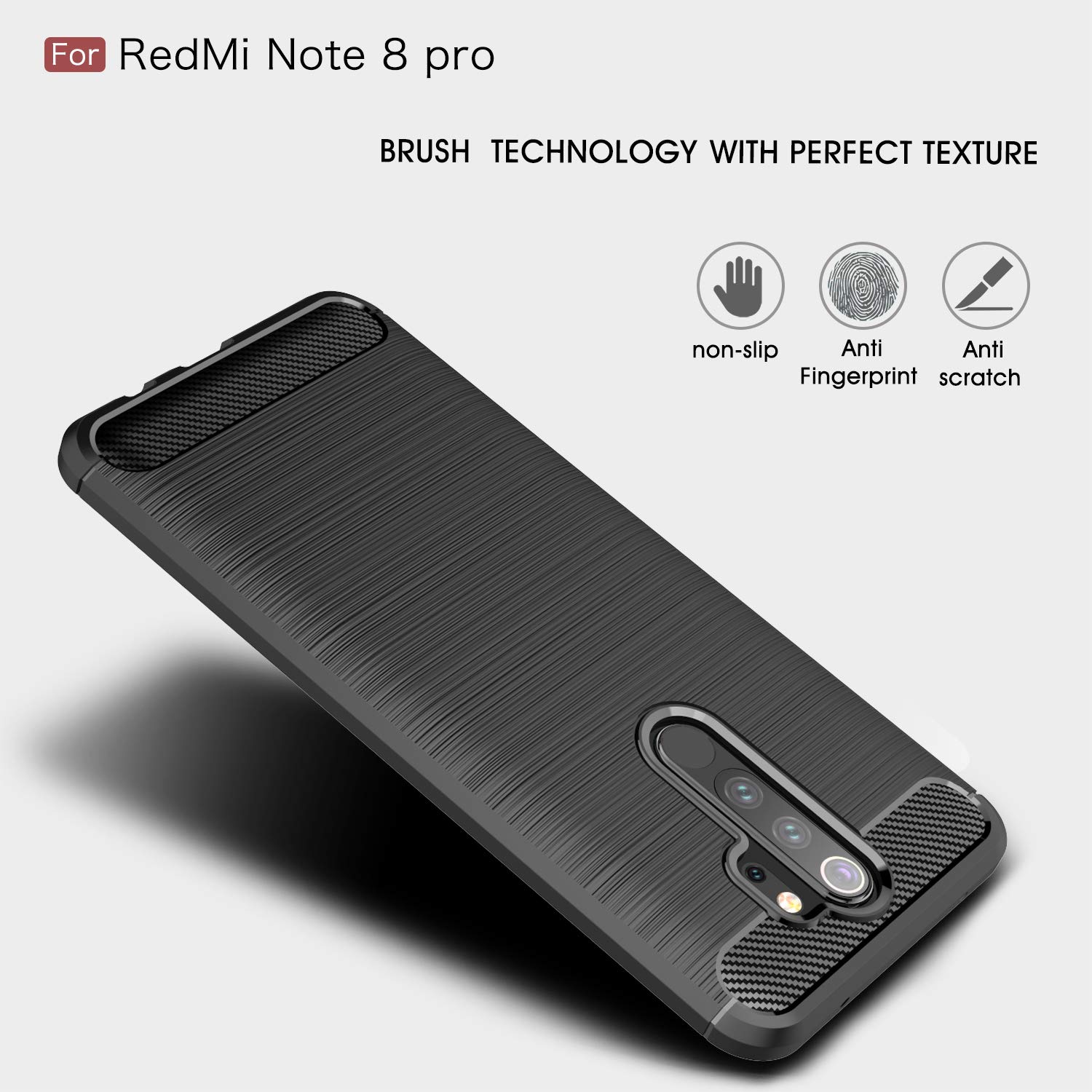 Xiaomi Redmi Note 8 Pro Case, Silicone Leather[Slim Thin] Flexible TPU Protective Case Shock Absorption Carbon Fiber Cover for Xiaomi Redmi Note 8 Pro Case (Navy)