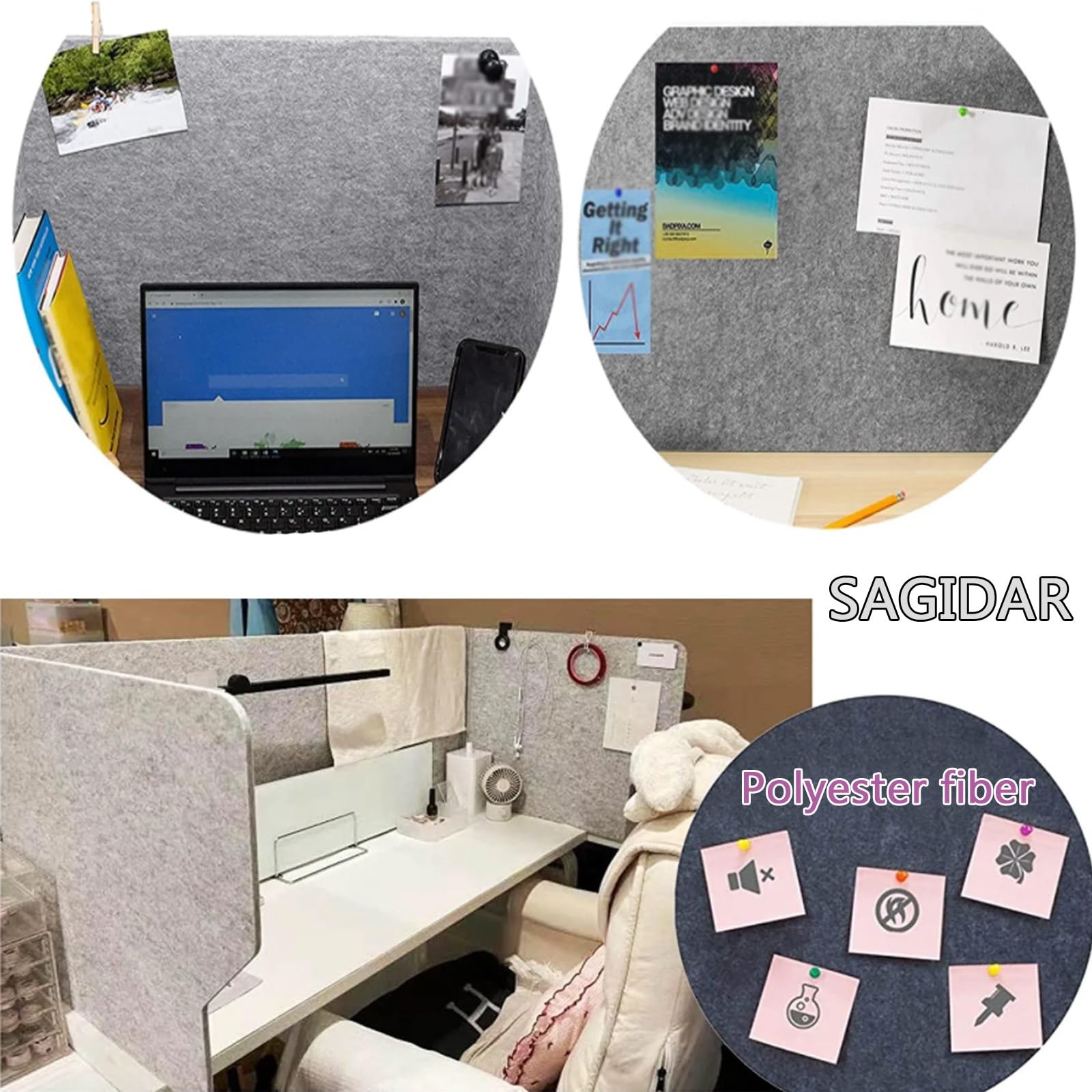SAGIDAR 3 Panels Privacy Acoustic Panel, Office Divider Partition 60/80/100cm, Acoustic Desk Divider, Workspace Divider, Remote Learning - Home School - Computer Desk