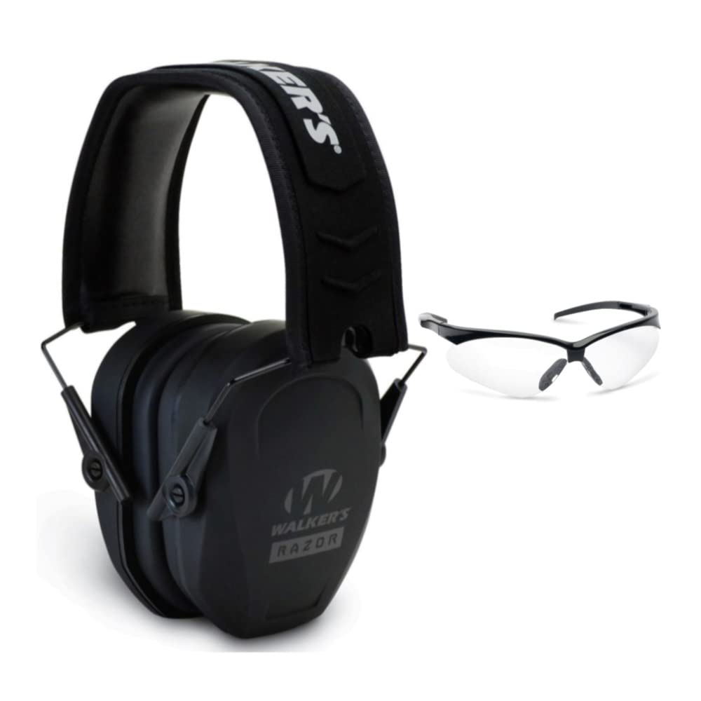 Walkers Razor Slim Passive Safety Ear Muffs (Black) with Shooting Glasses Bundle (2 items)