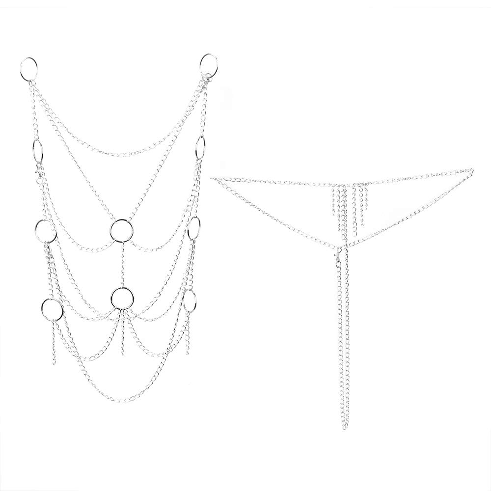 Women's Lingerie Chain Set Cross Enticing Tassel Body Link Harness Metal Chain Set Metallic