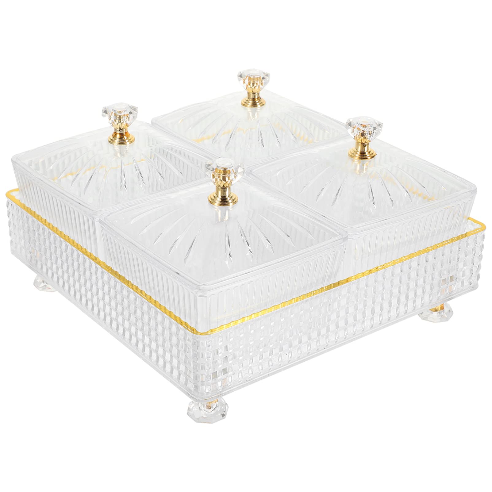Zerodeko Serving Bowls 1 Set Divided Serving Dishes Snack Tray with Lid Appetizer Platter Food Storage Container with 4 Compartment for Home Party Transparent Decorative Tray