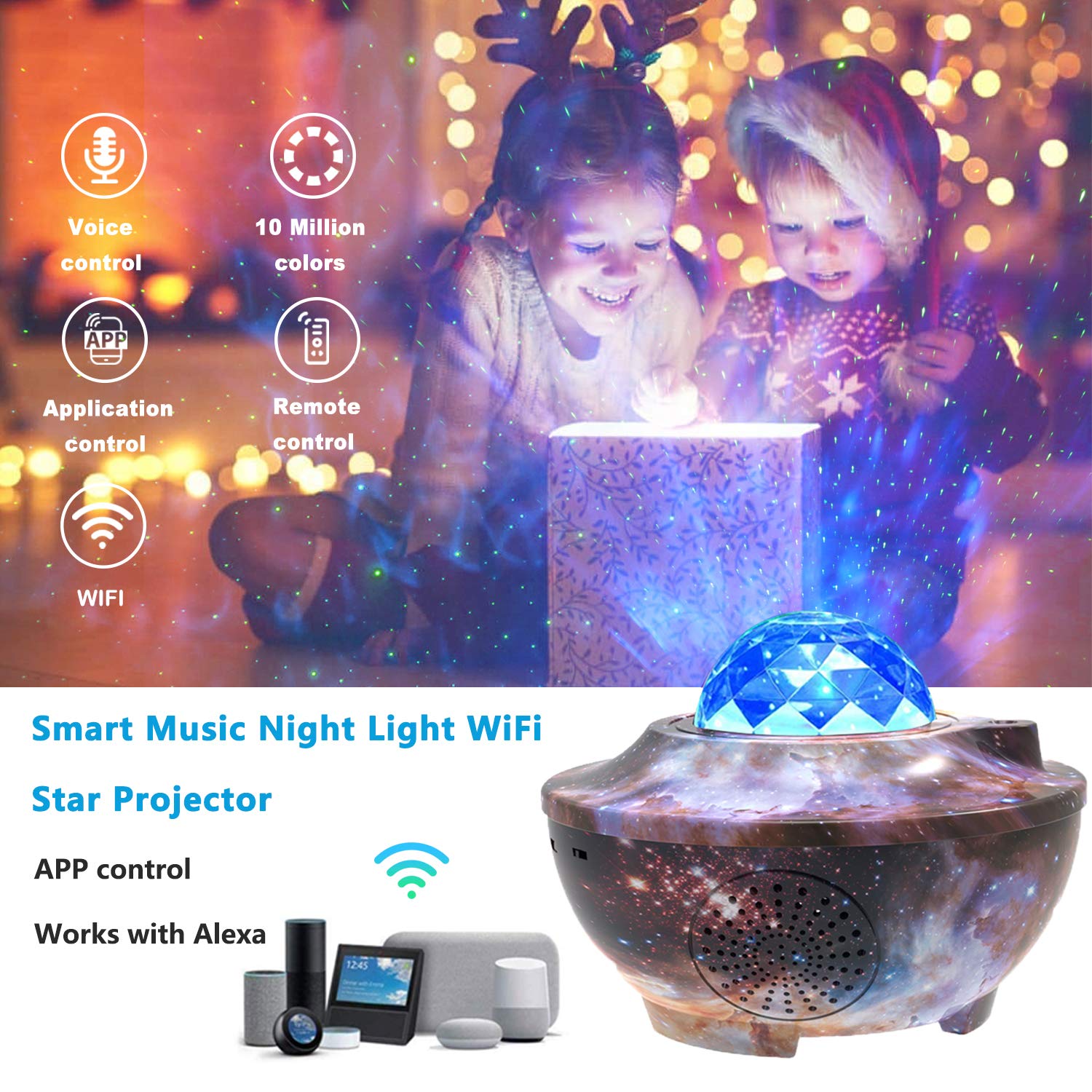Star Night Light Projector,Homcasito Smart WiFi Galaxy Ocean Wave Projector with Bluetooth Speaker21 Lighting Work with Alexa Google Home Gifts for Adults Kids Bedroom Ceiling Party(WiFi)