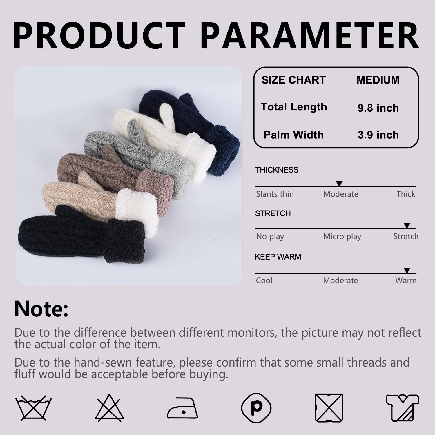 Women's Winter Gloves Warm Lining - Cozy Wool Knit Thick Gloves Mittens in 11 color (black)