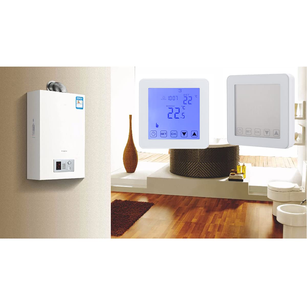 Wengart Programmable House Thermostat Programmable WG08,AC90-240V Max3A Touch Screen Digital LCD Display Work for Radiant Floor Heating Link Gas Boiler Blue Backlight