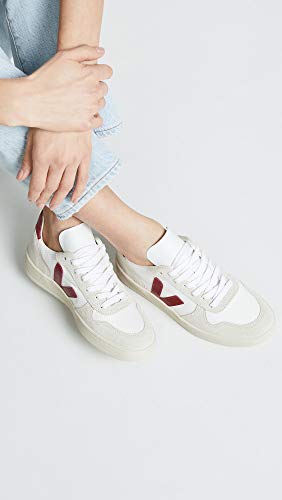 Veja Women's V-10 Lace Up Sneakers, White/Marsala, 5 Medium US